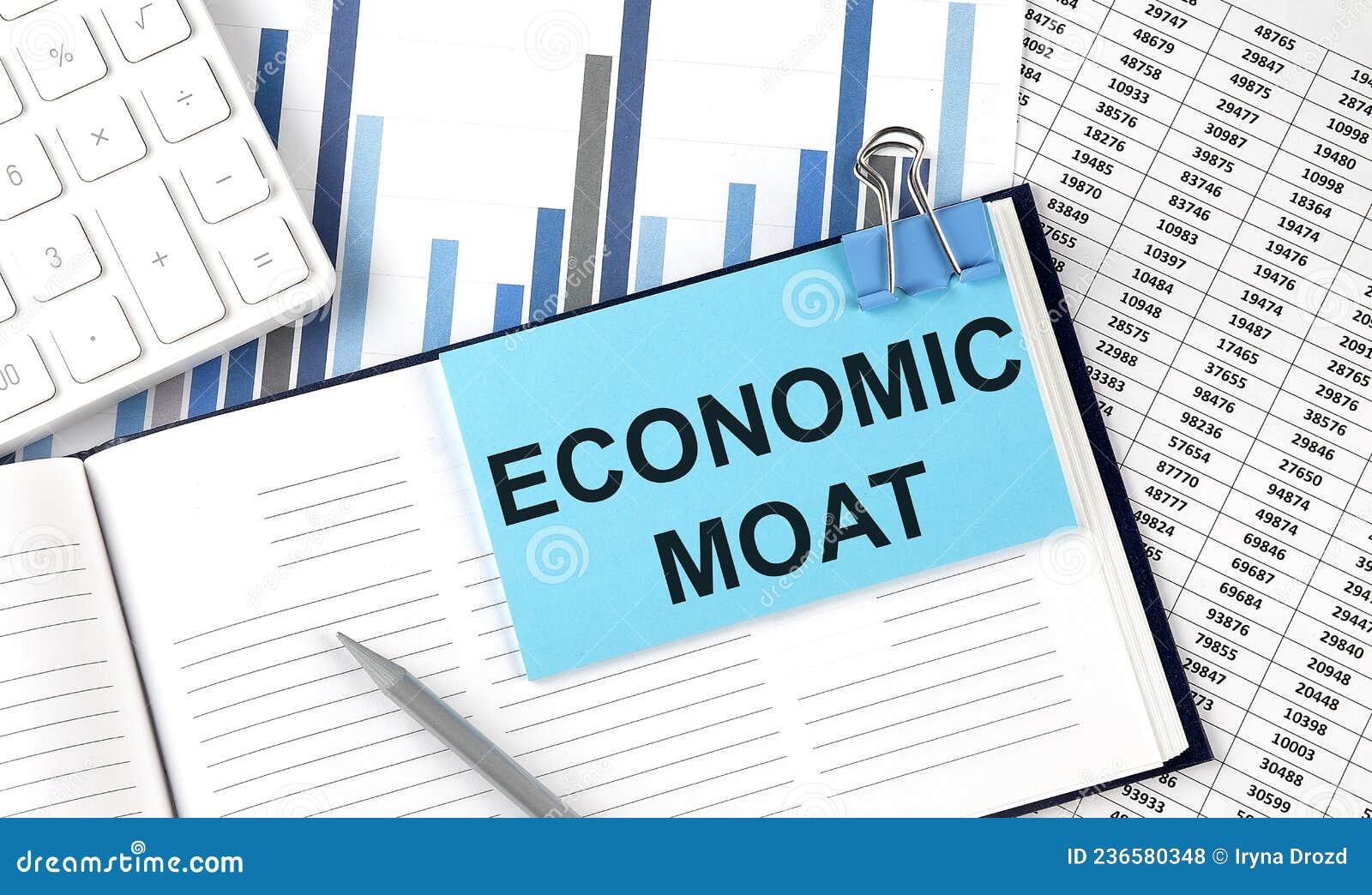 ECONOMIC MOAT Text on Blue Sticker on the Chart Background Near ...