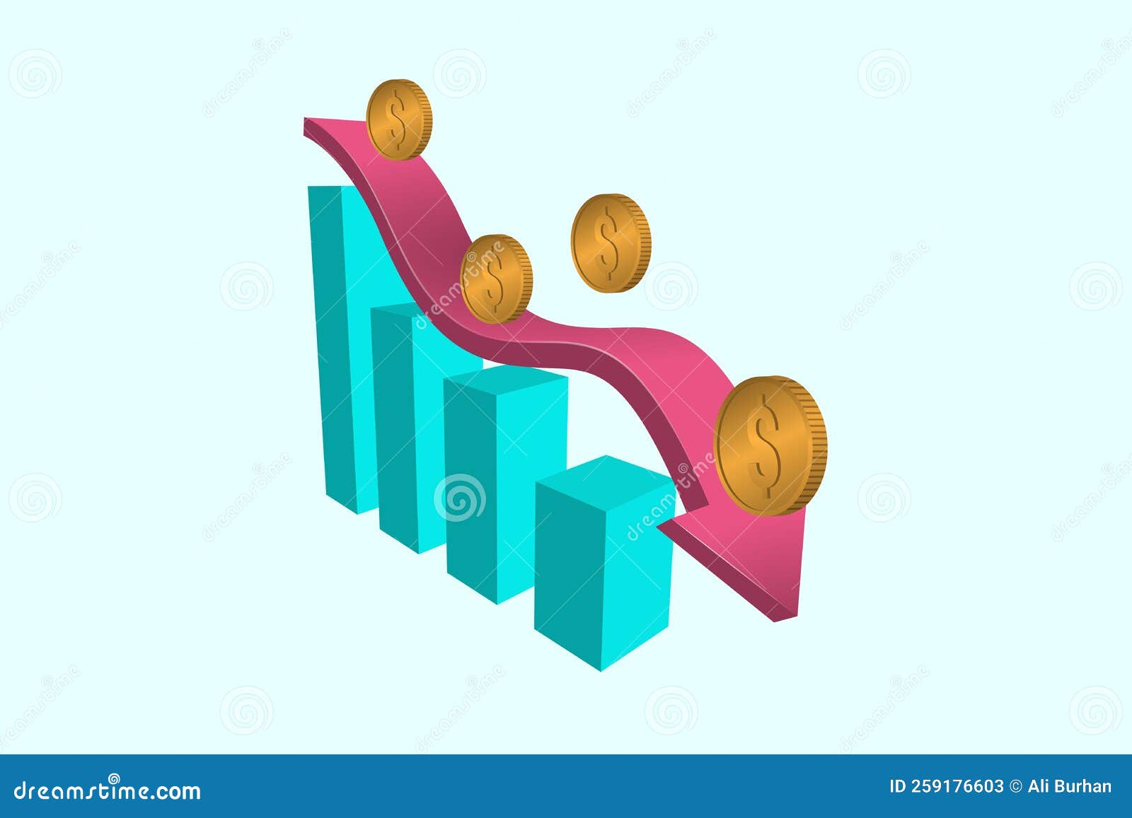 Economic Recession Chart with Dollar Coins Stock Vector - Illustration ...