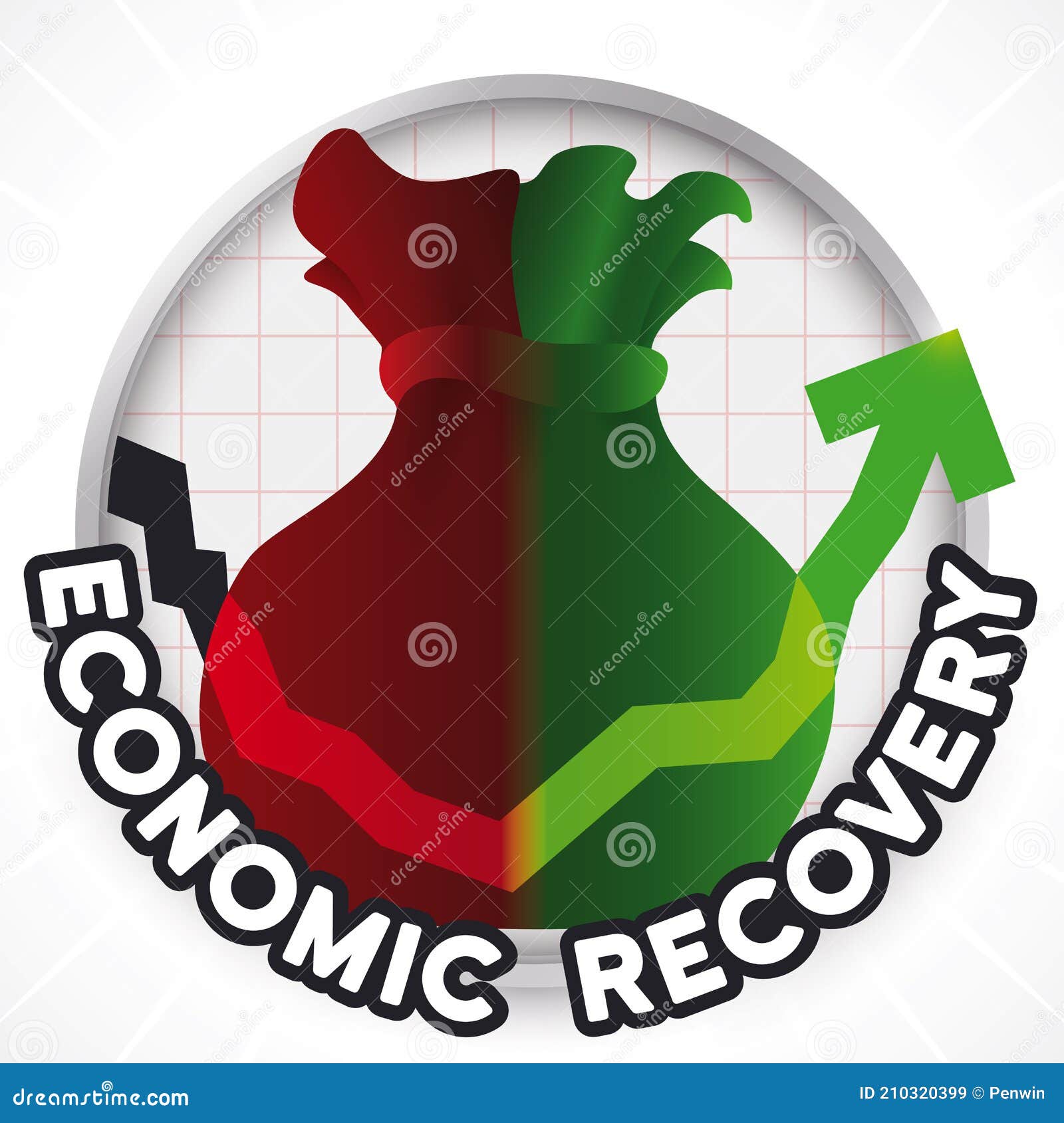 Button with Arrow and Bag Depicting Economic Recovery after Crisis ...
