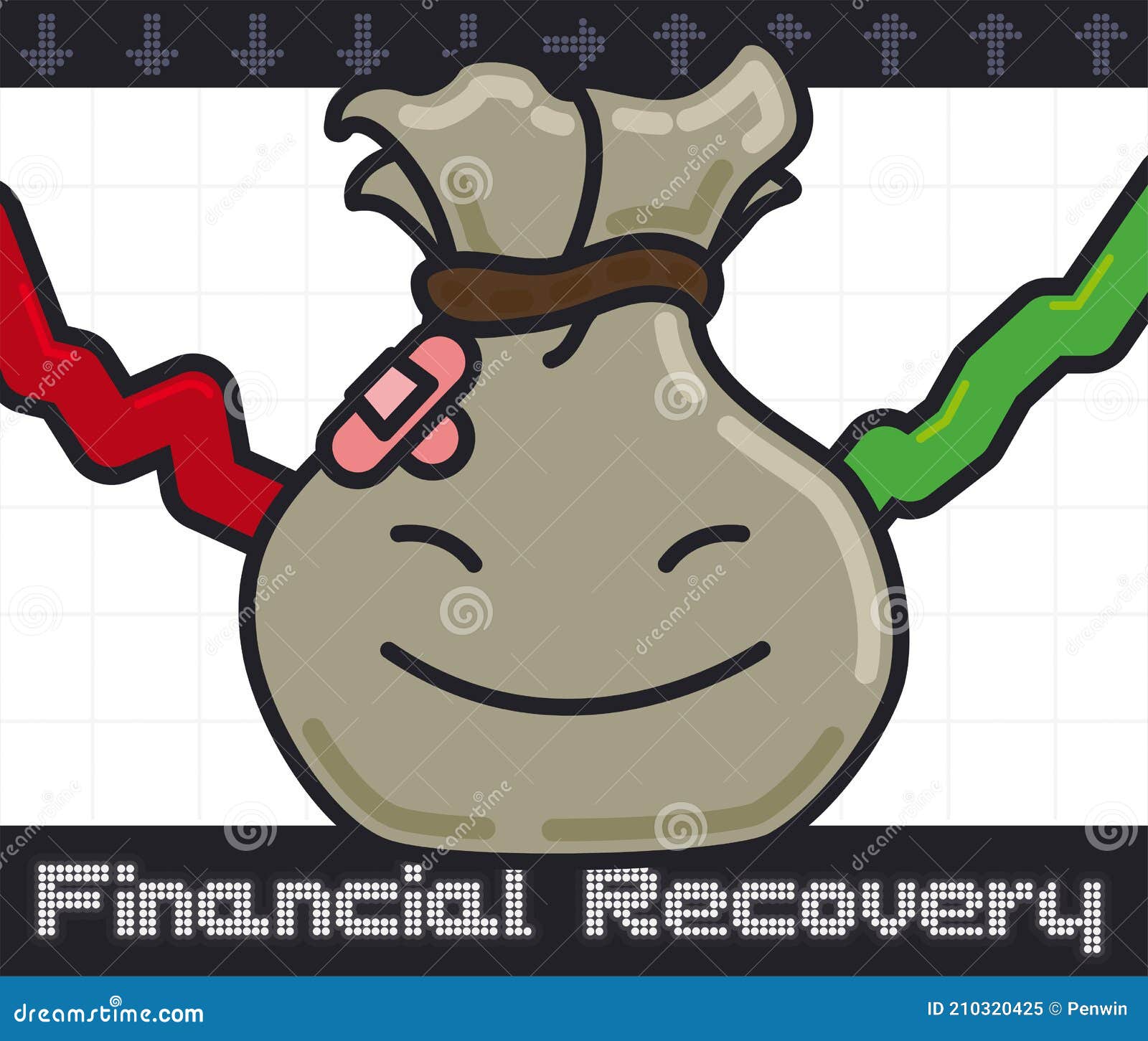 Cute, Bandaged and Smiling Money Bag Promoting Financial Recovery ...