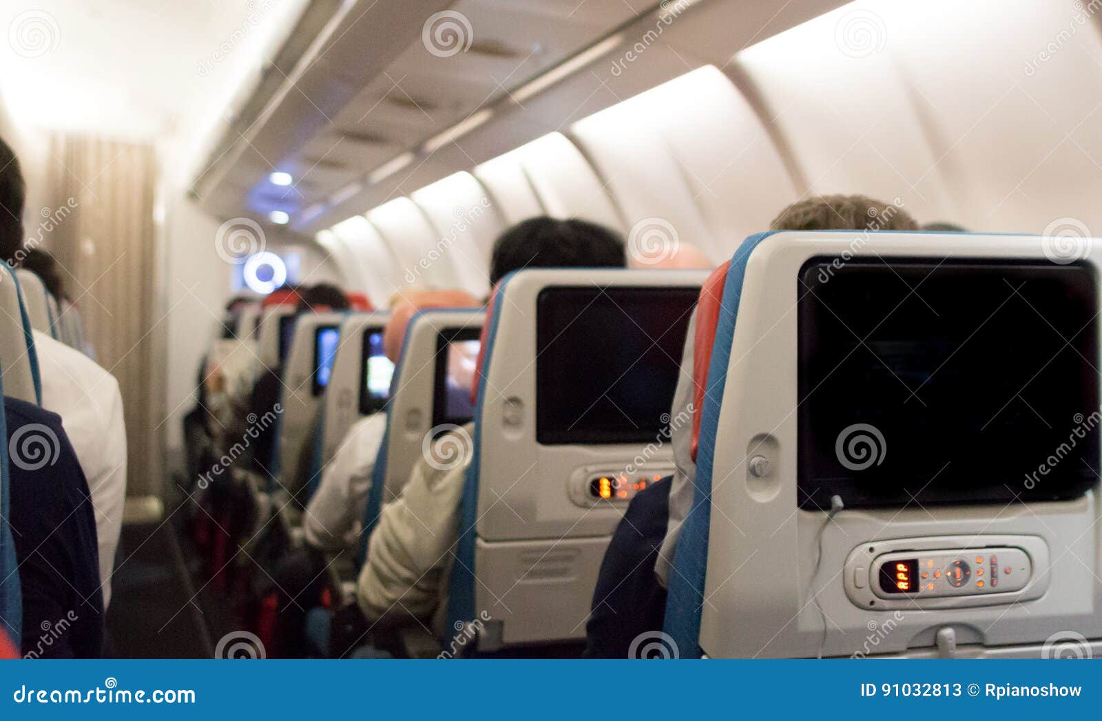Economy class cabin. stock image. Image of background - 91032813