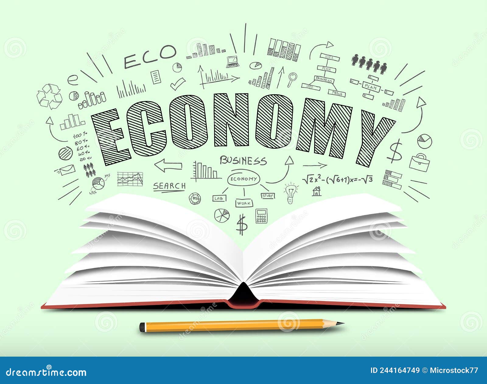 Economy Concept, Open Book with Symbols, Vector Illustration Stock ...