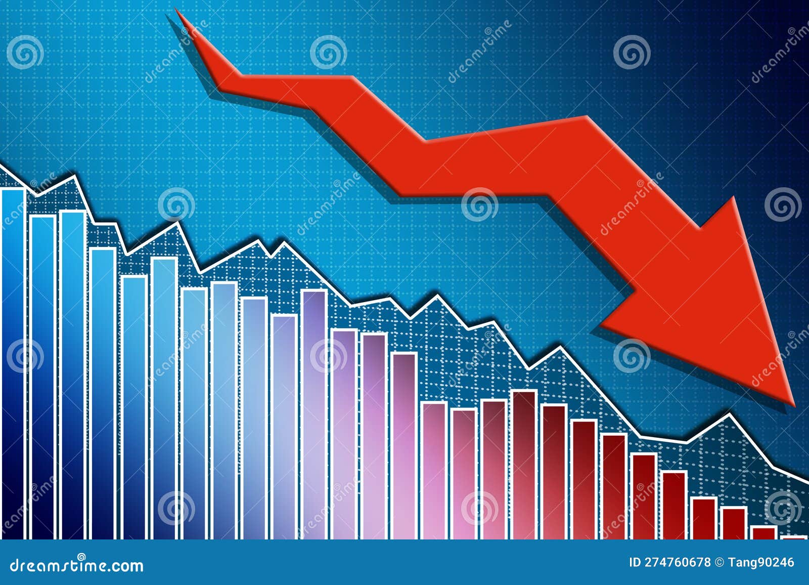 Economy Falling Down with Arrow and Flag Stock Illustration ...