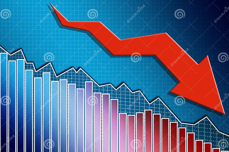 Economy Falling Down with Arrow and Flag Stock Illustration ...