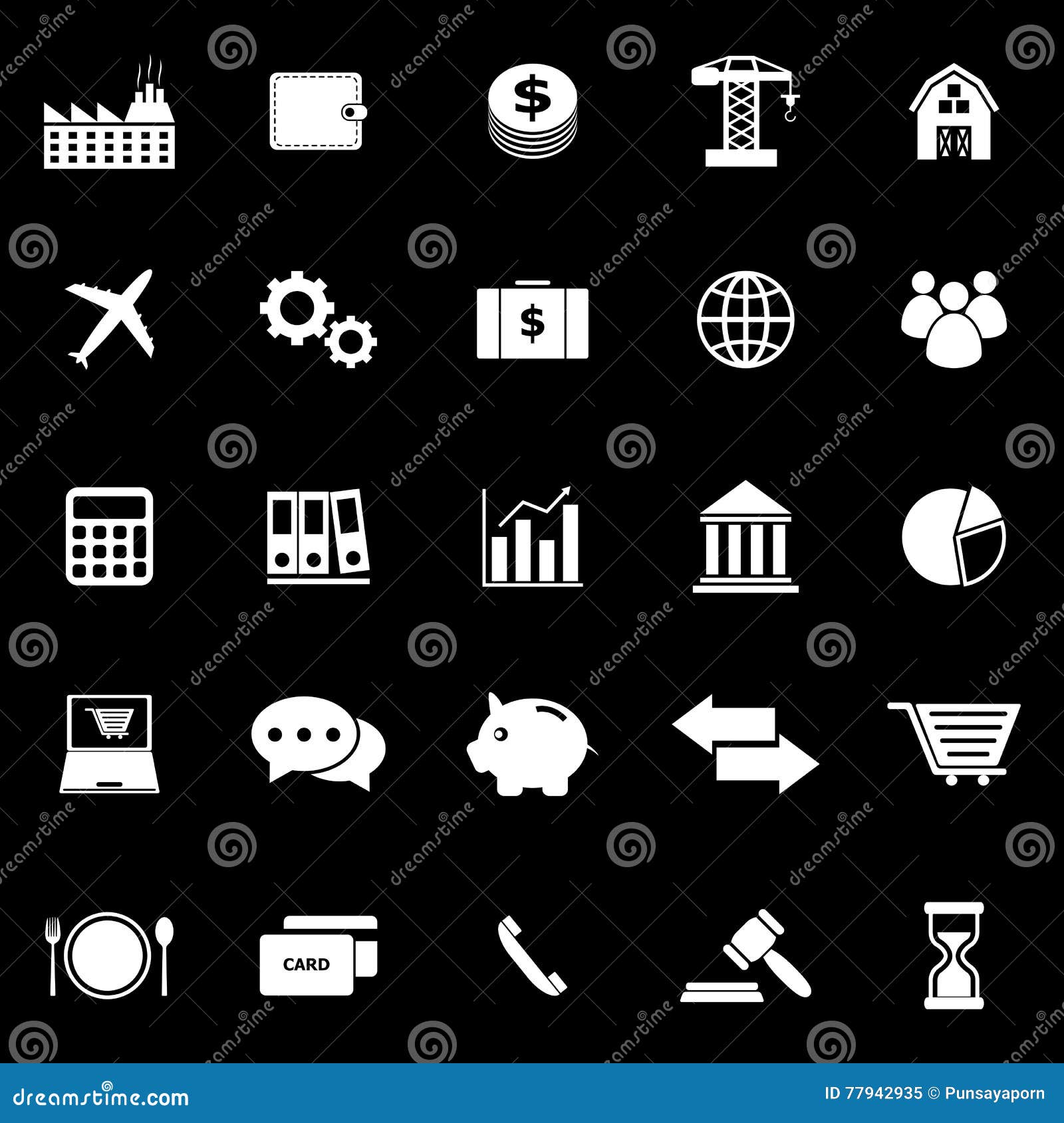 Economy Icons on Black Background Stock Vector - Illustration of ...