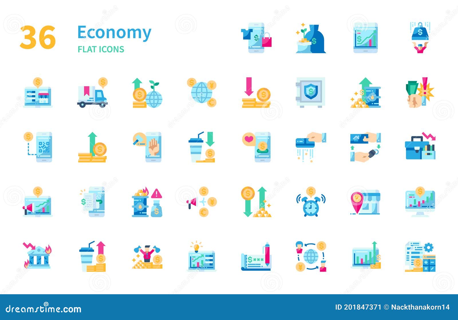 Economy flat icons stock vector. Illustration of global - 201847371