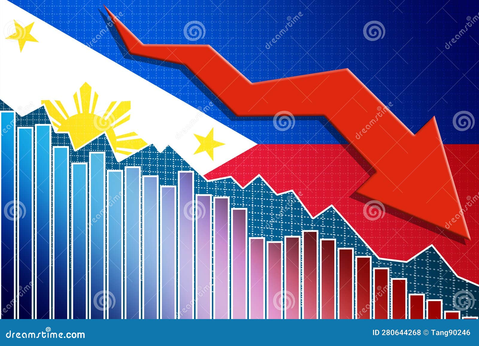 Economy of Philippines Falling Down with Arrow and Flag Stock ...