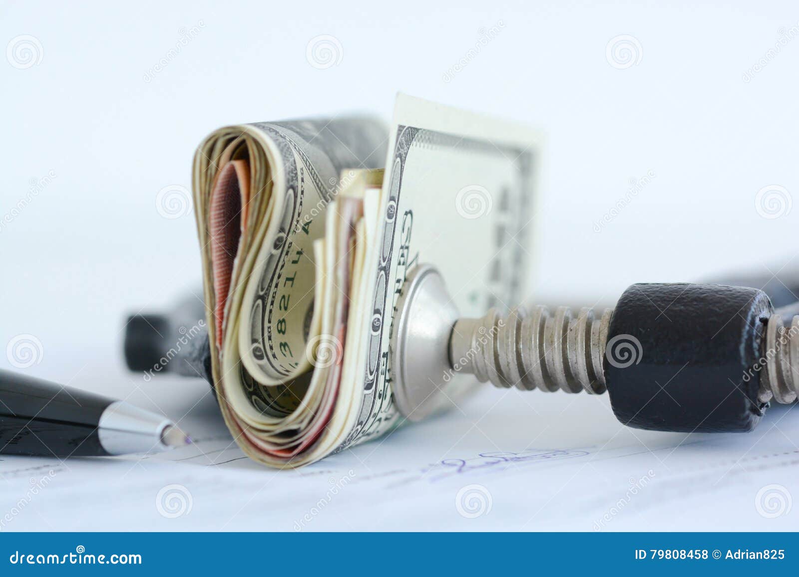 Economy Pressure Concept with Stack of Coins in a Cramp Stock Photo ...