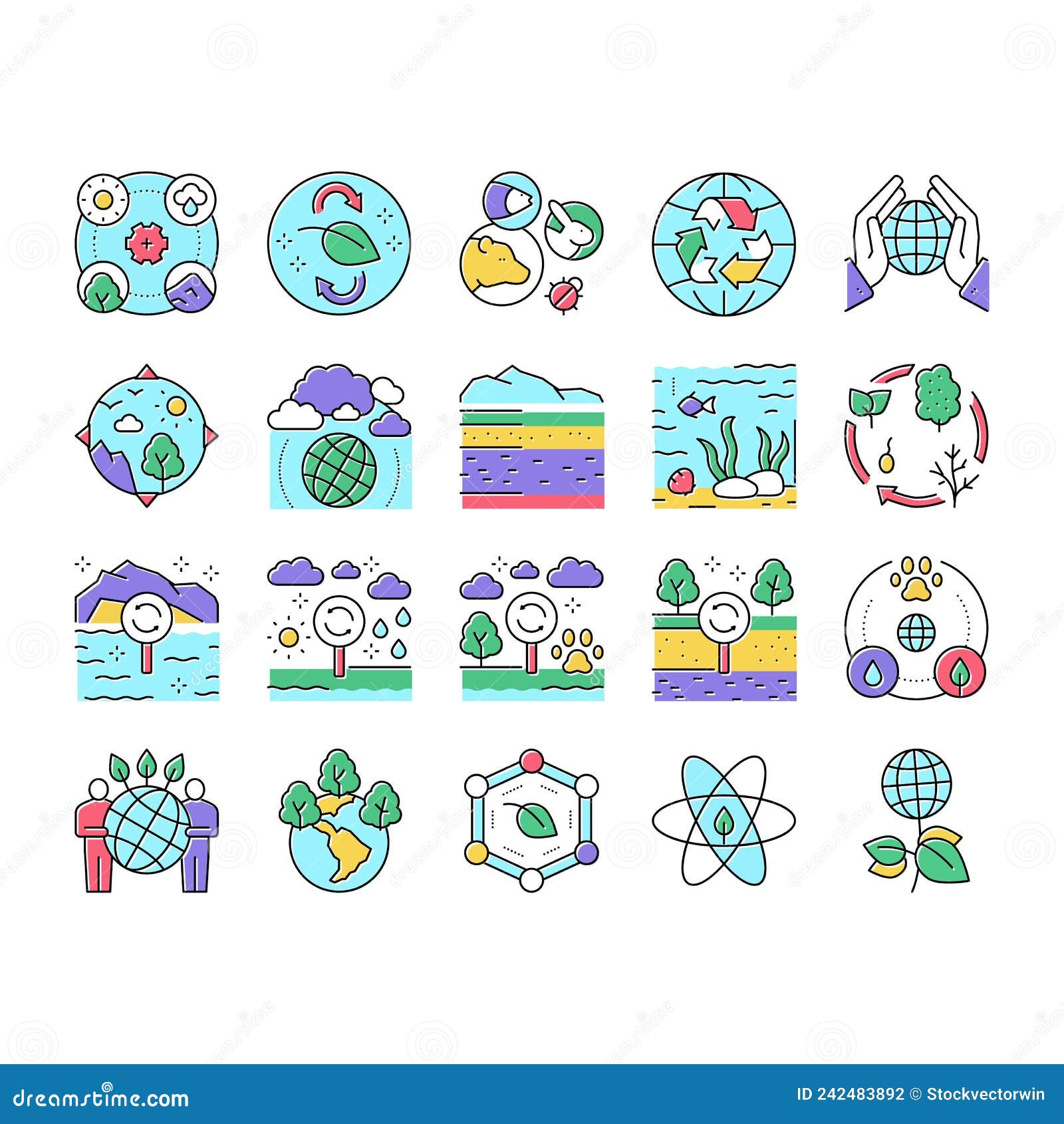 Ecosystem Environment Collection Icons Set Vector Stock Vector