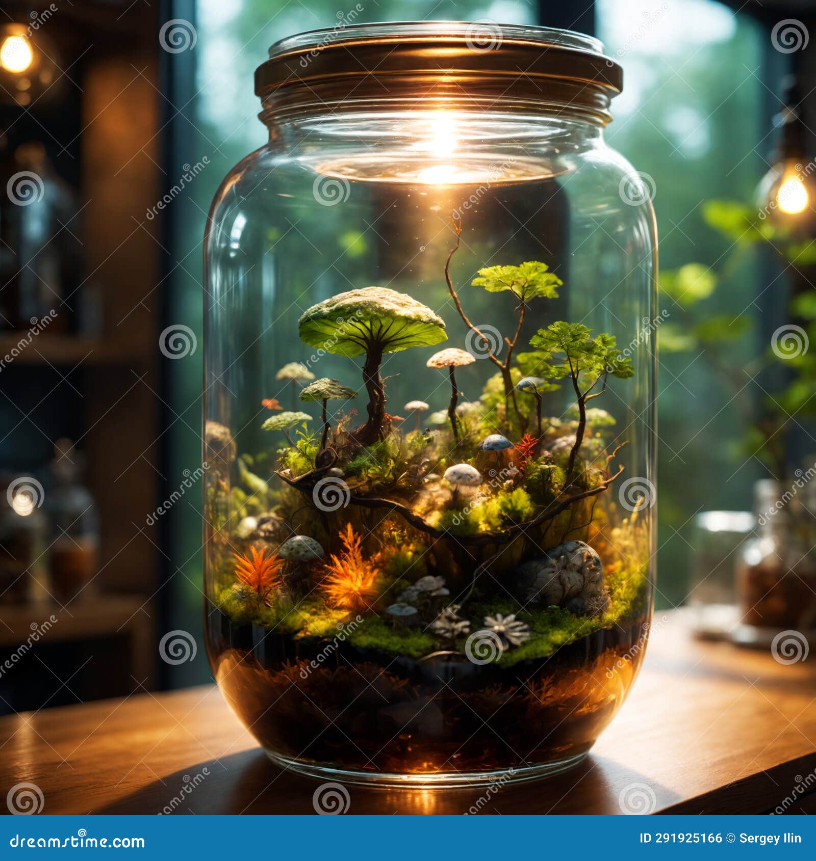 Ecosystem Inside Glass Bottle. Generative AI Stock Illustration ...