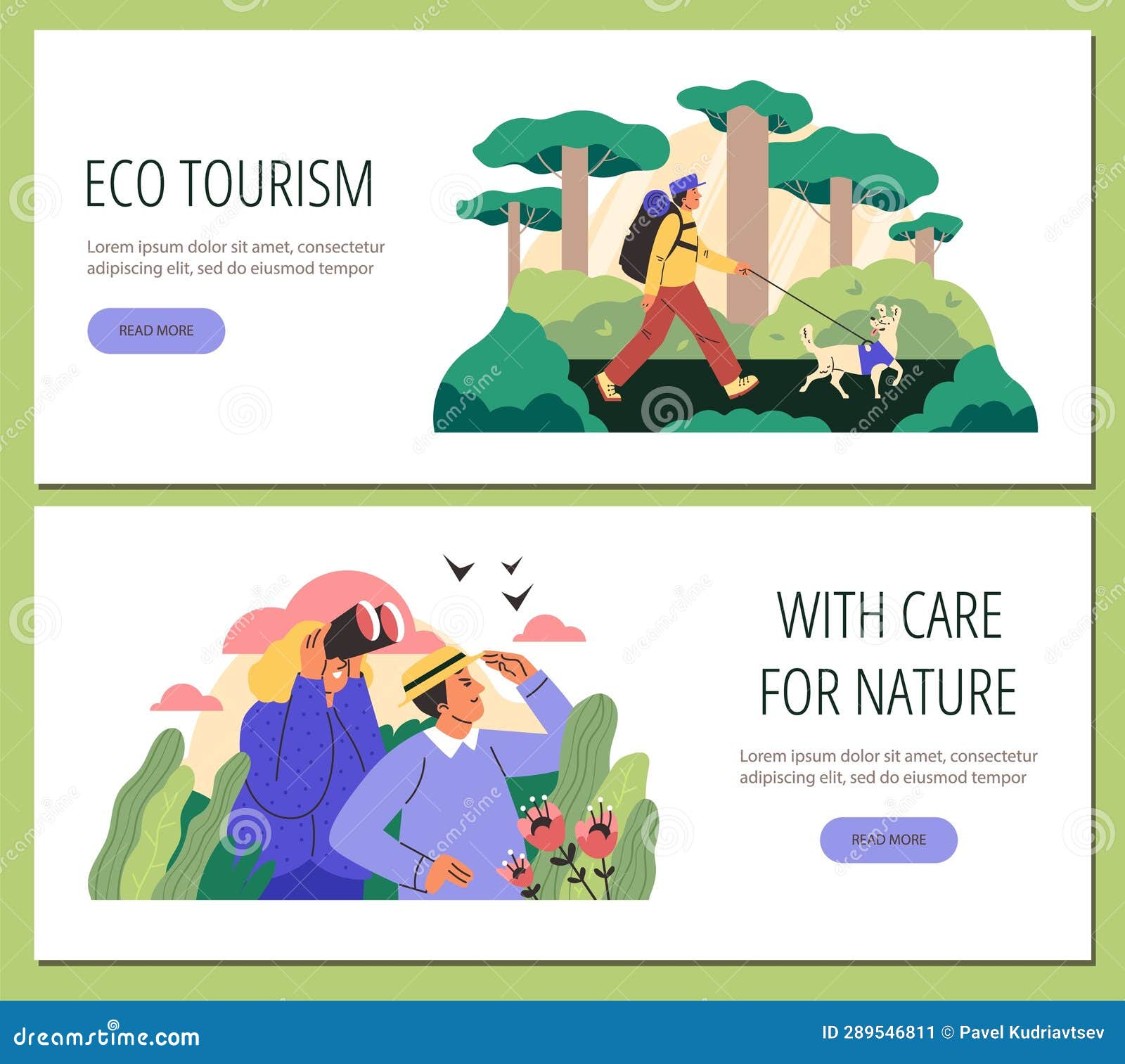 Ecotourism To Support Conservation Web Banners Set Flat Vector