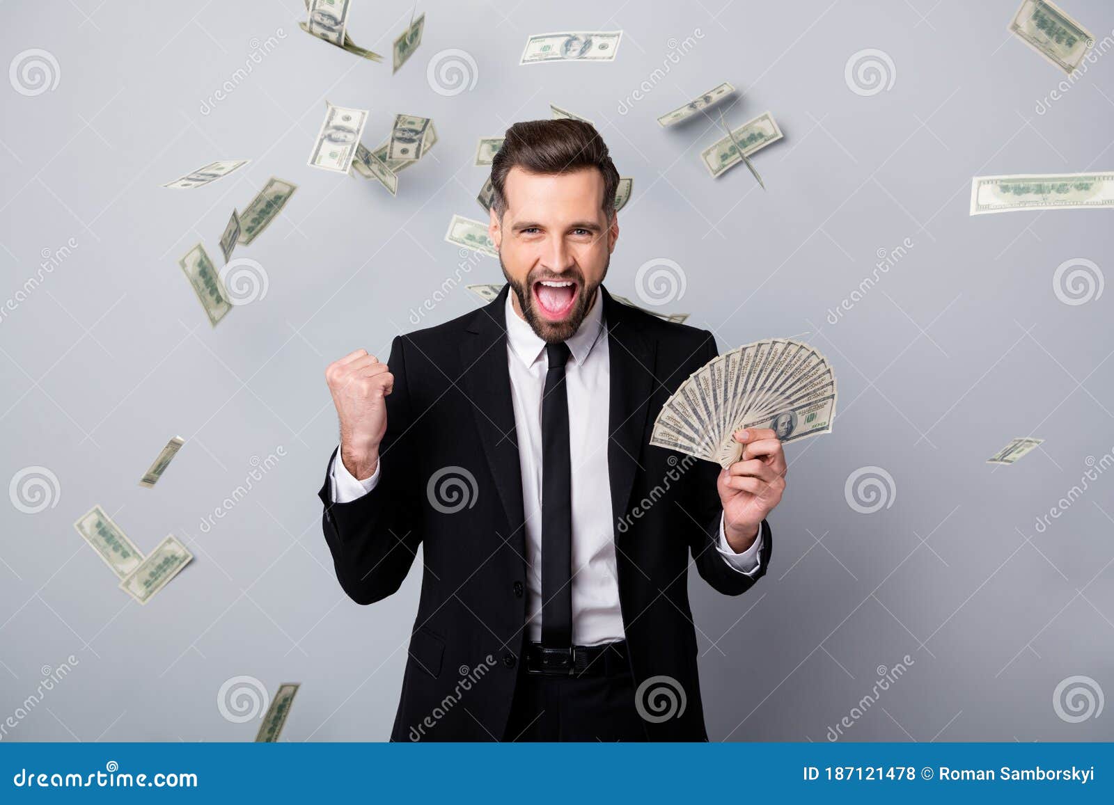Ecstatic Crazy Man Employee Get Debit Salary Millionaire Lottery Winner