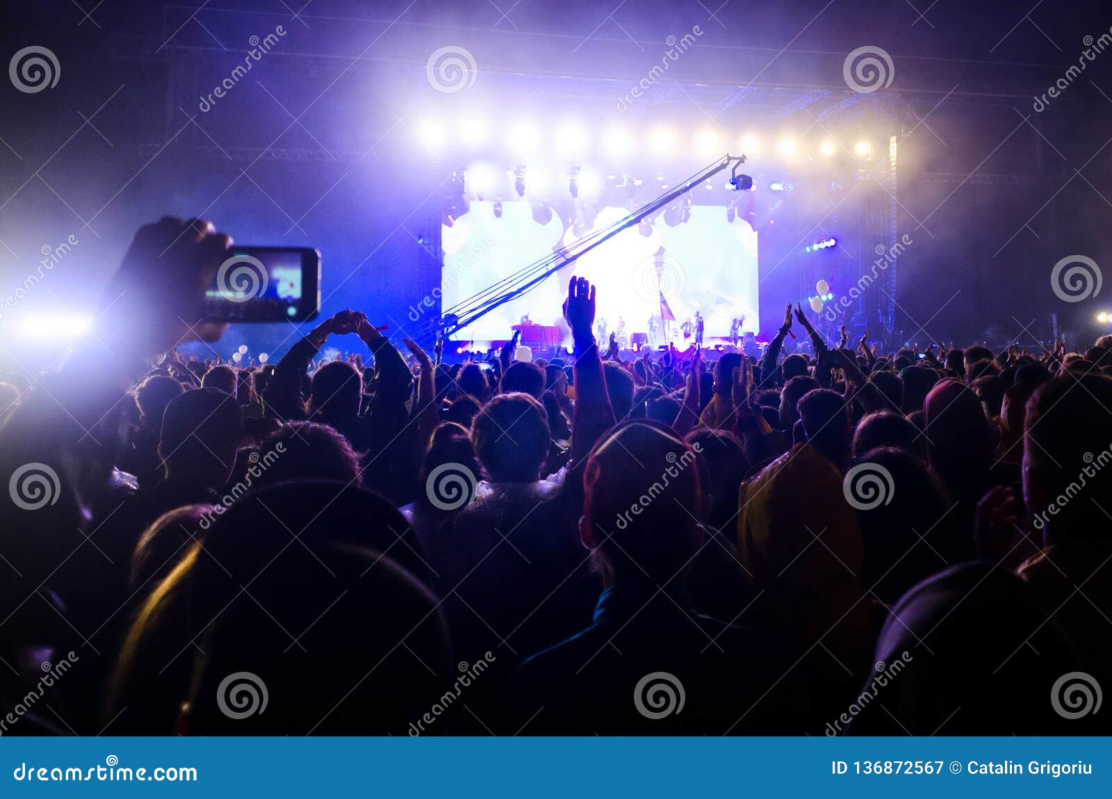 Ecstatic Crowd at a Night Concert Stock Image - Image of enjoyment ...