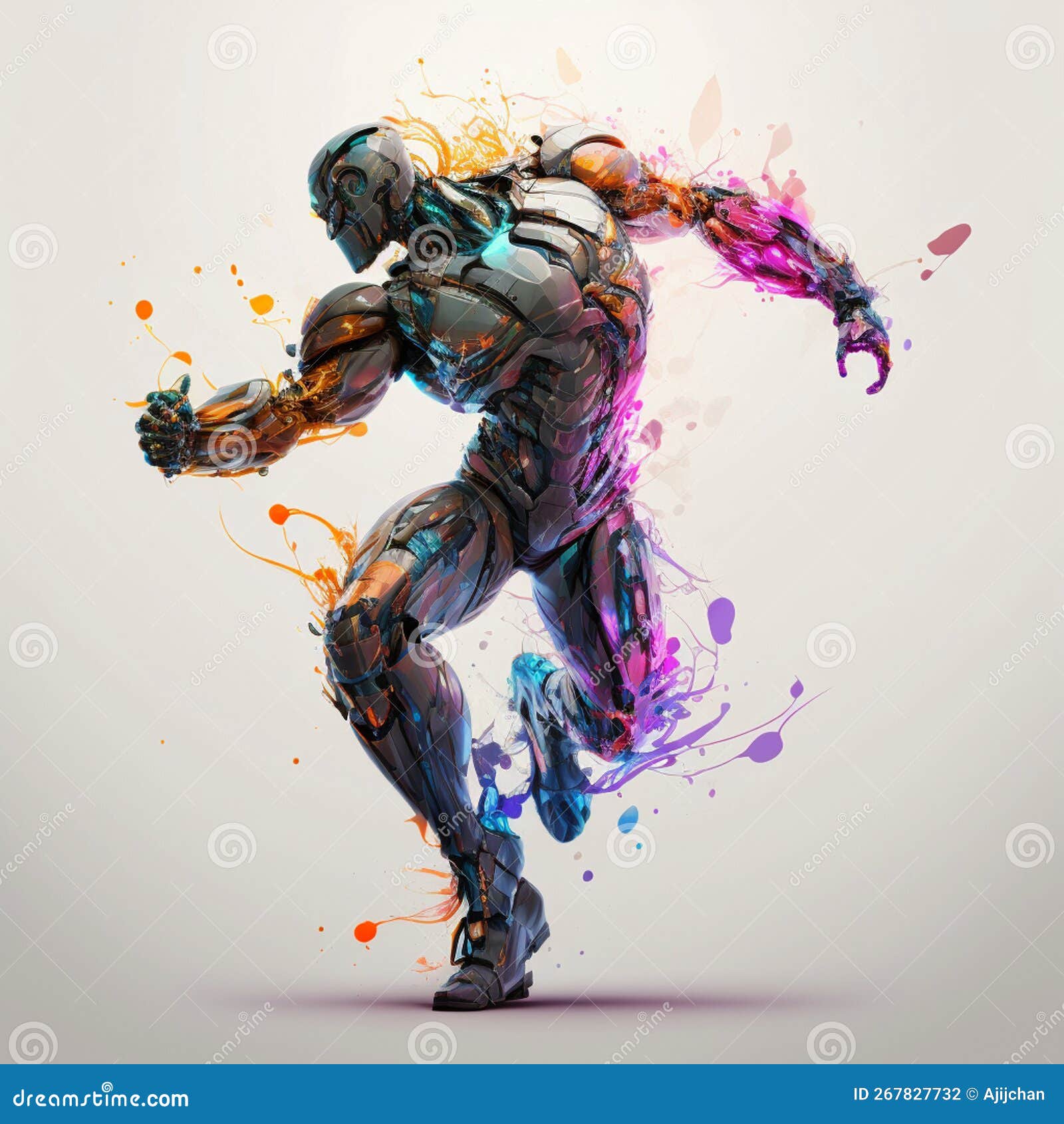 Ecstatic Dance of a Cyborg with Splash of Colours. Generative AI Stock ...