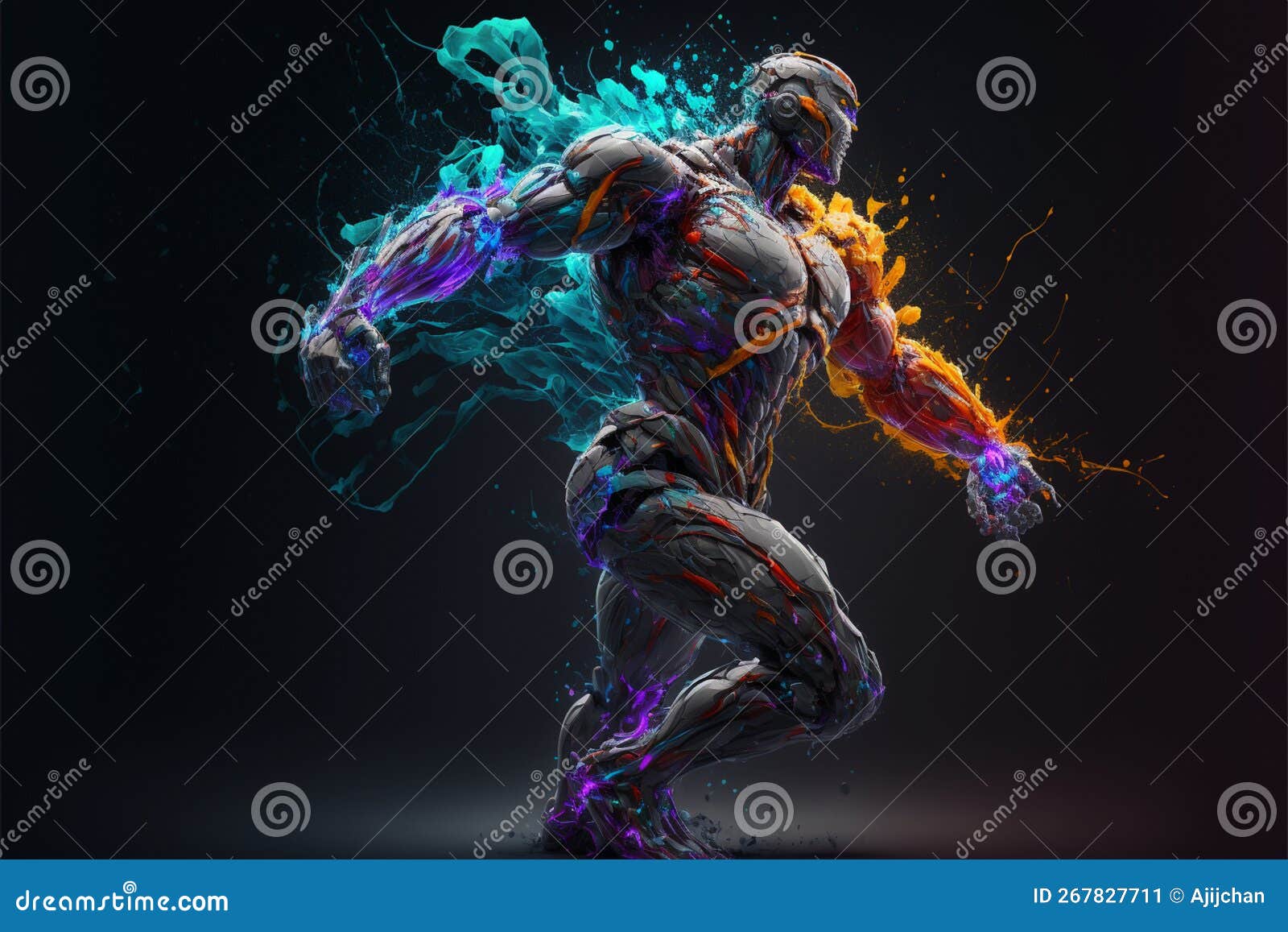 Ecstatic Dance of a Cyborg with Splash of Colours. Generative AI Stock ...