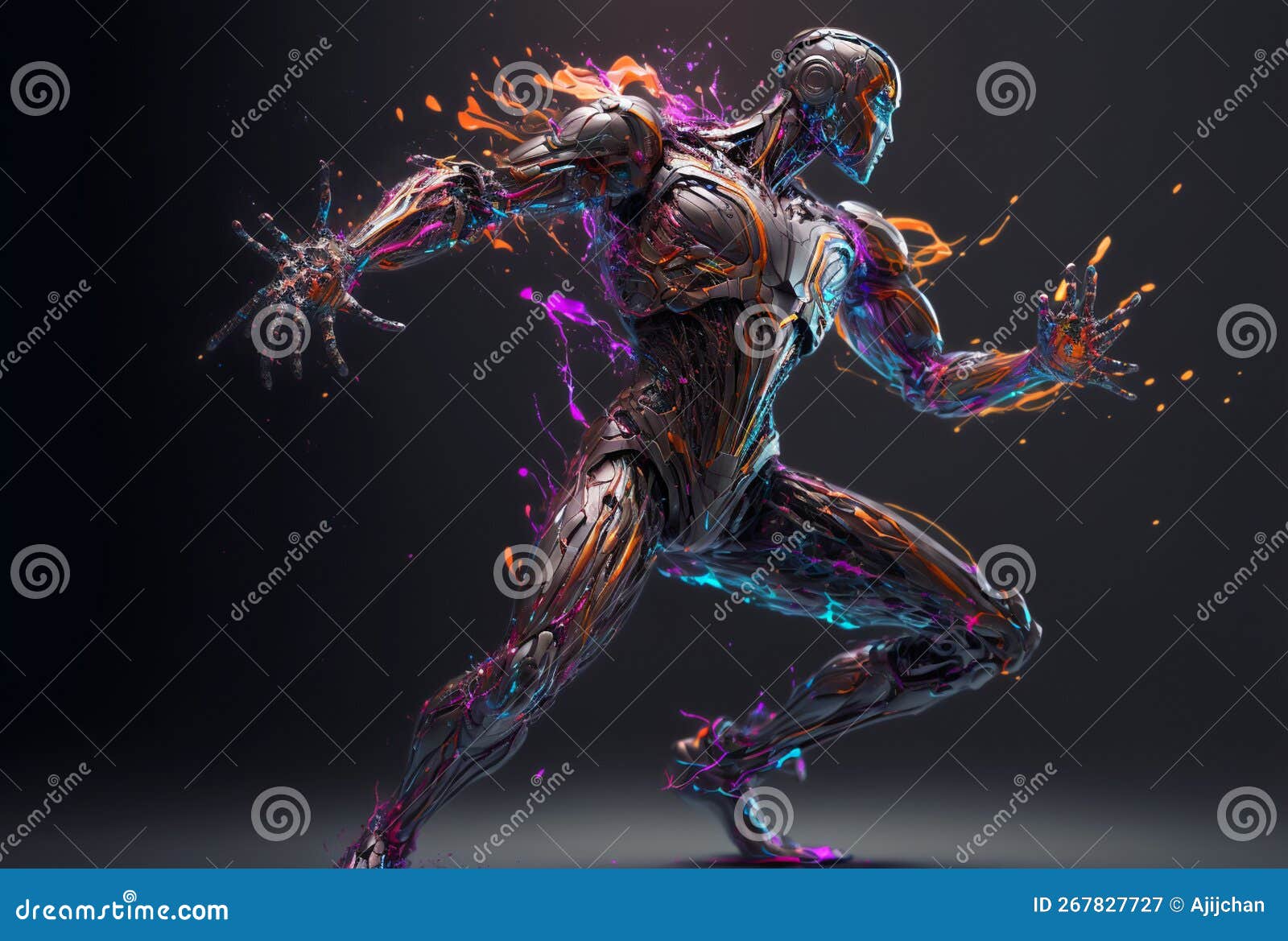 Ecstatic Dance of a Cyborg with Splash of Colours. Generative AI Stock ...