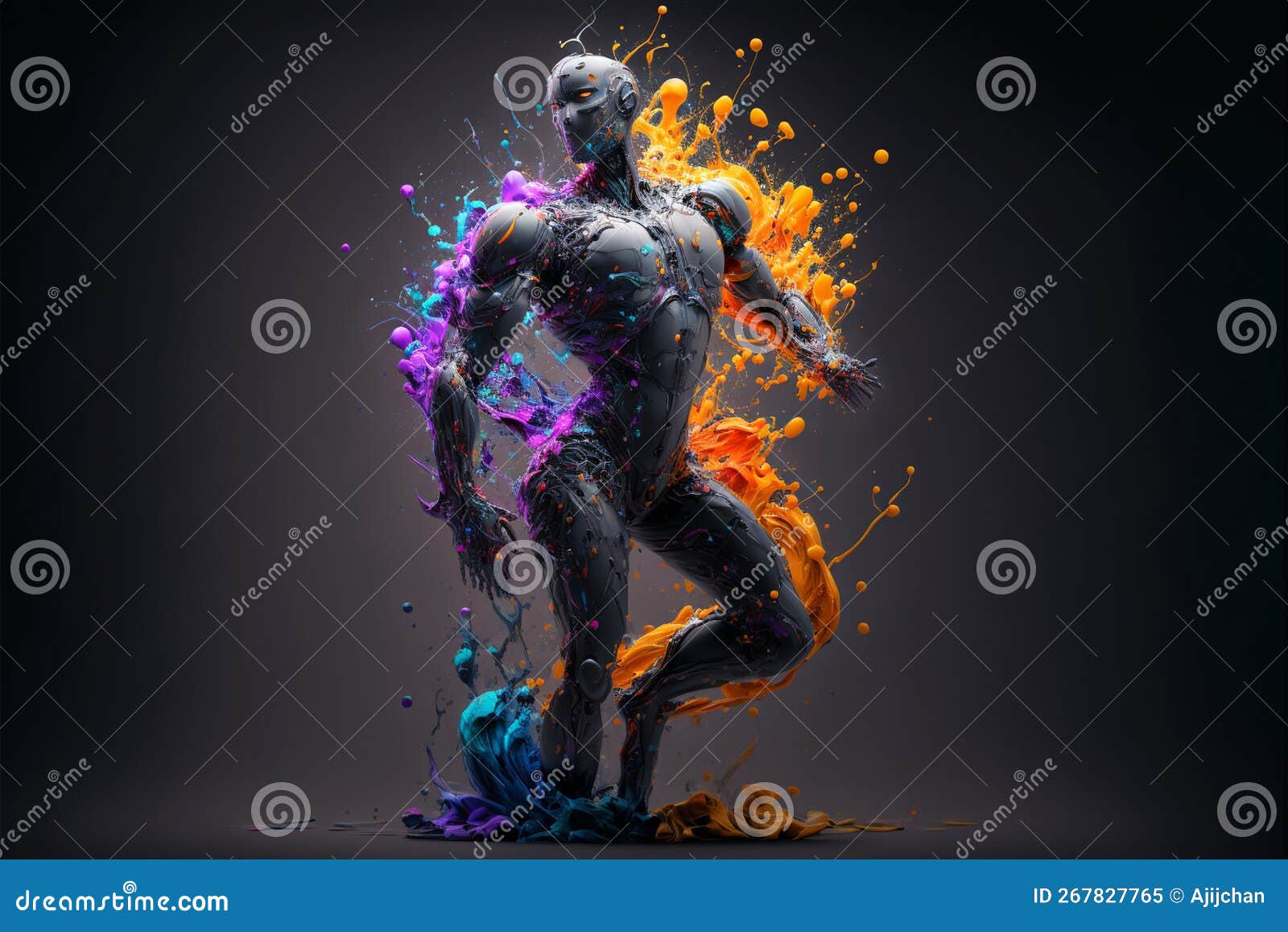 Ecstatic Dance of a Cyborg with Splash of Colours. Generative AI Stock ...