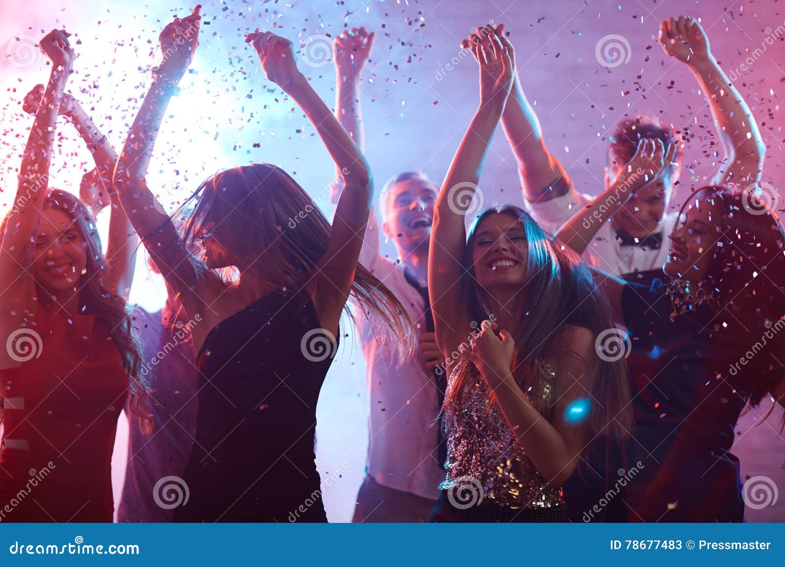 Ecstatic dancers stock image. Image of women, party, confetti - 78677483
