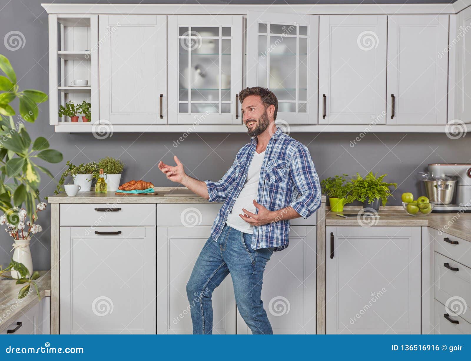 Ecstatic Man in the Kitchen Stock Photo - Image of domestic, counter ...