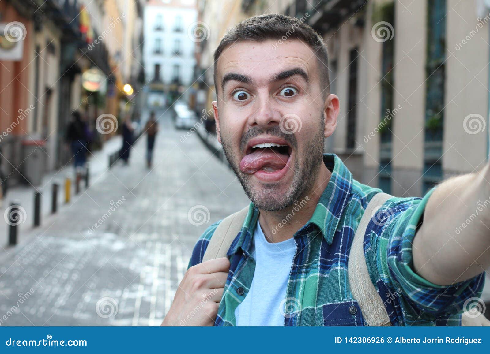 Ecstatic Man Taking a Selfie Outdoors Stock Photo - Image of madrid ...