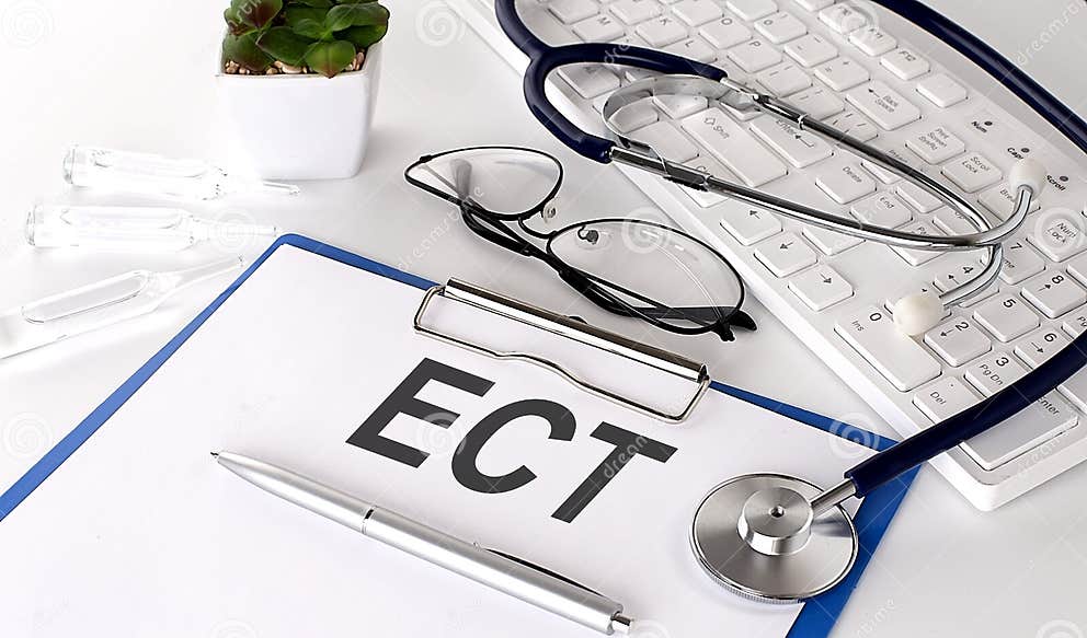 ECT Text on White Paper on White Background. Stethoscope ,glasses and ...