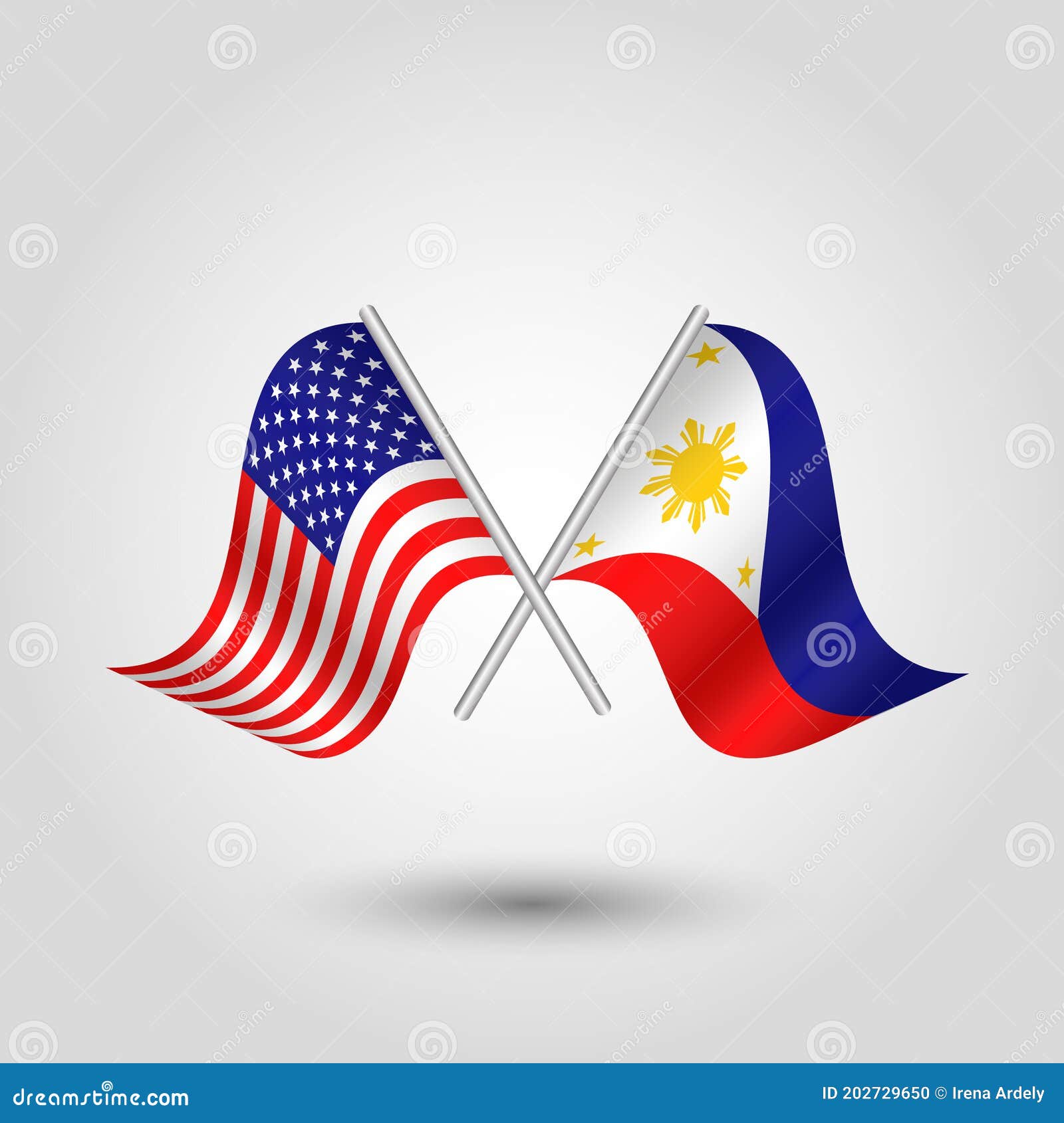 Ector Two Crossed American And Filipino Flags On Silver Sticks United ... Ector Two Crossed American And Filipino Flags On Silver Sticks United ...