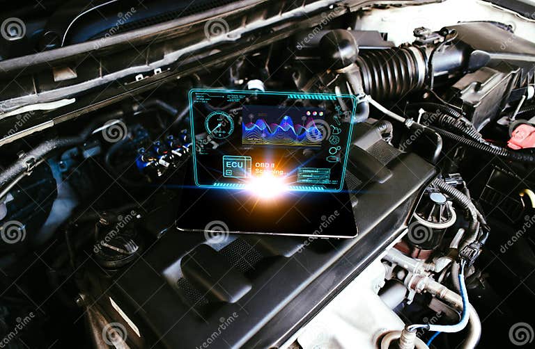 ECU Engine System Checking with OBD2 Wireless Scanning Tool and Car ...