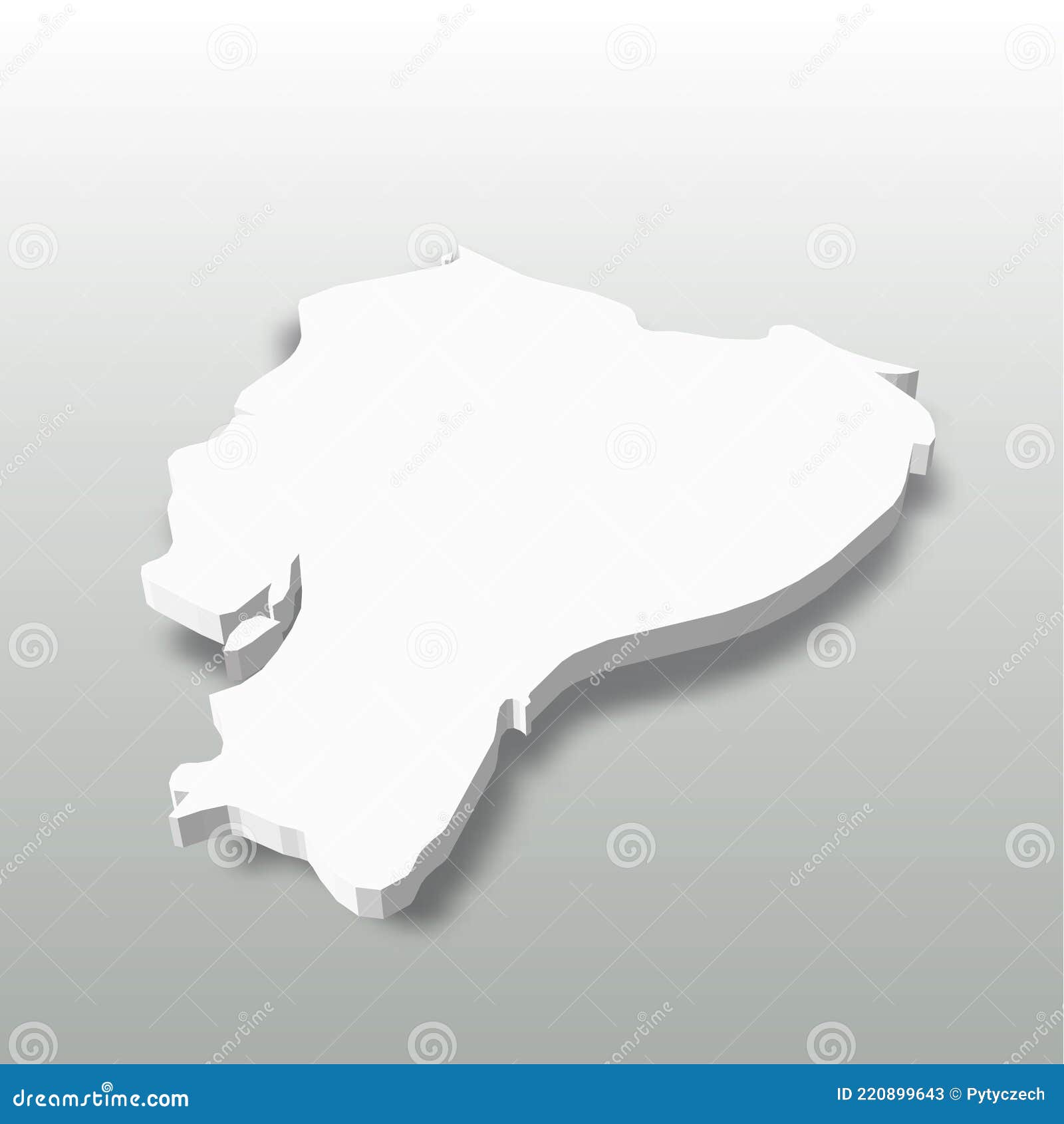 Ecuador Blanco 3d Silueta Mapa De La Zona Del País Con Sombra Caída