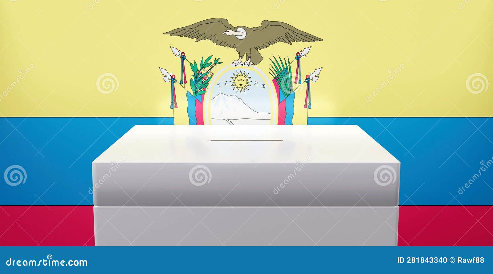 Ecuador Elections, Voting Box and National Flag. 3d Stock Illustration ...