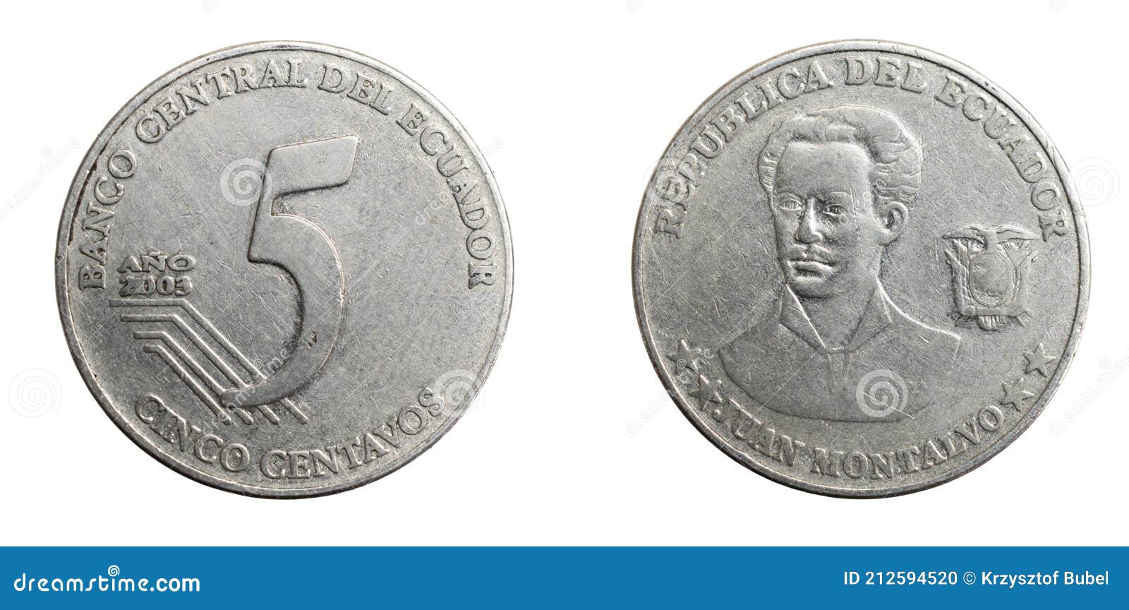 Ecuador Five Centavos Coin on a White Isolated Background Stock Photo ...