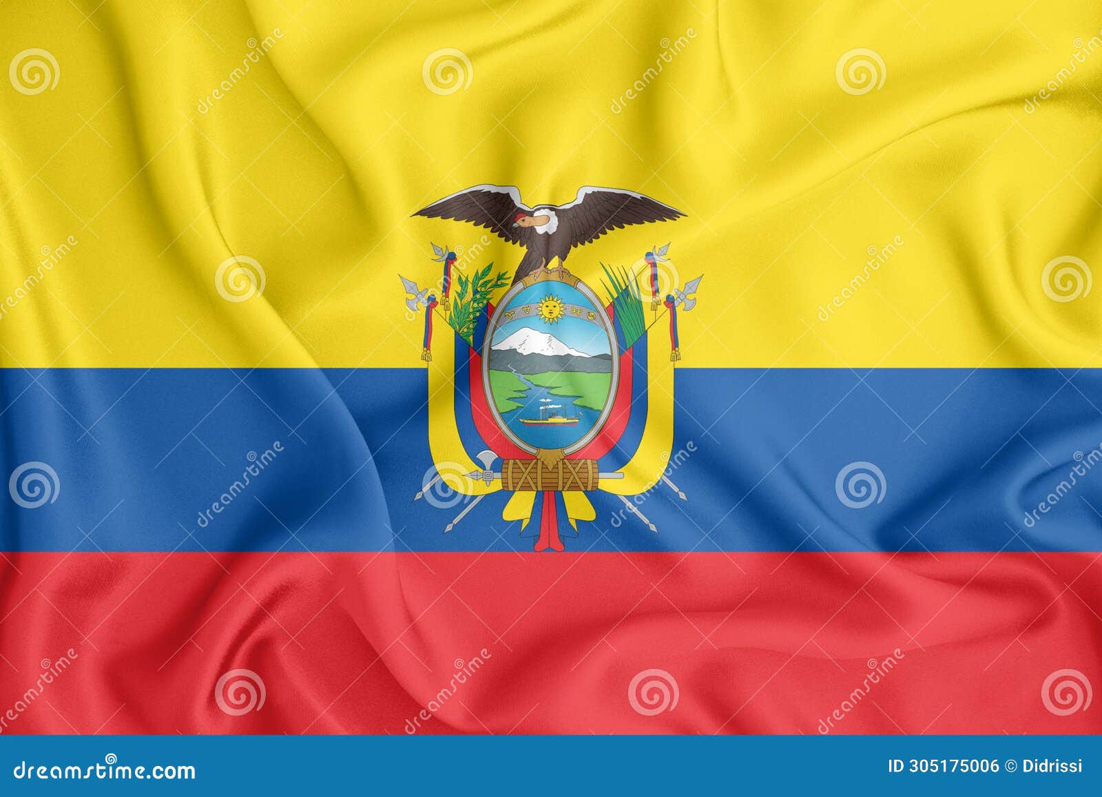Ecuador Flag in 3D, Broad Format, Flowing with the Breeze. Three ...