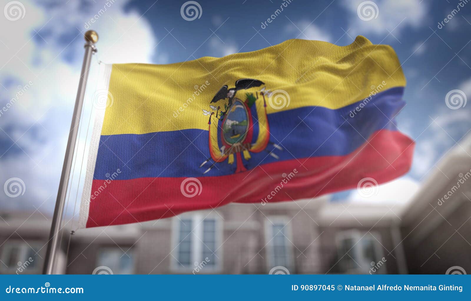 Ecuador Flag 3D Rendering on Blue Sky Building Background Stock Image ...