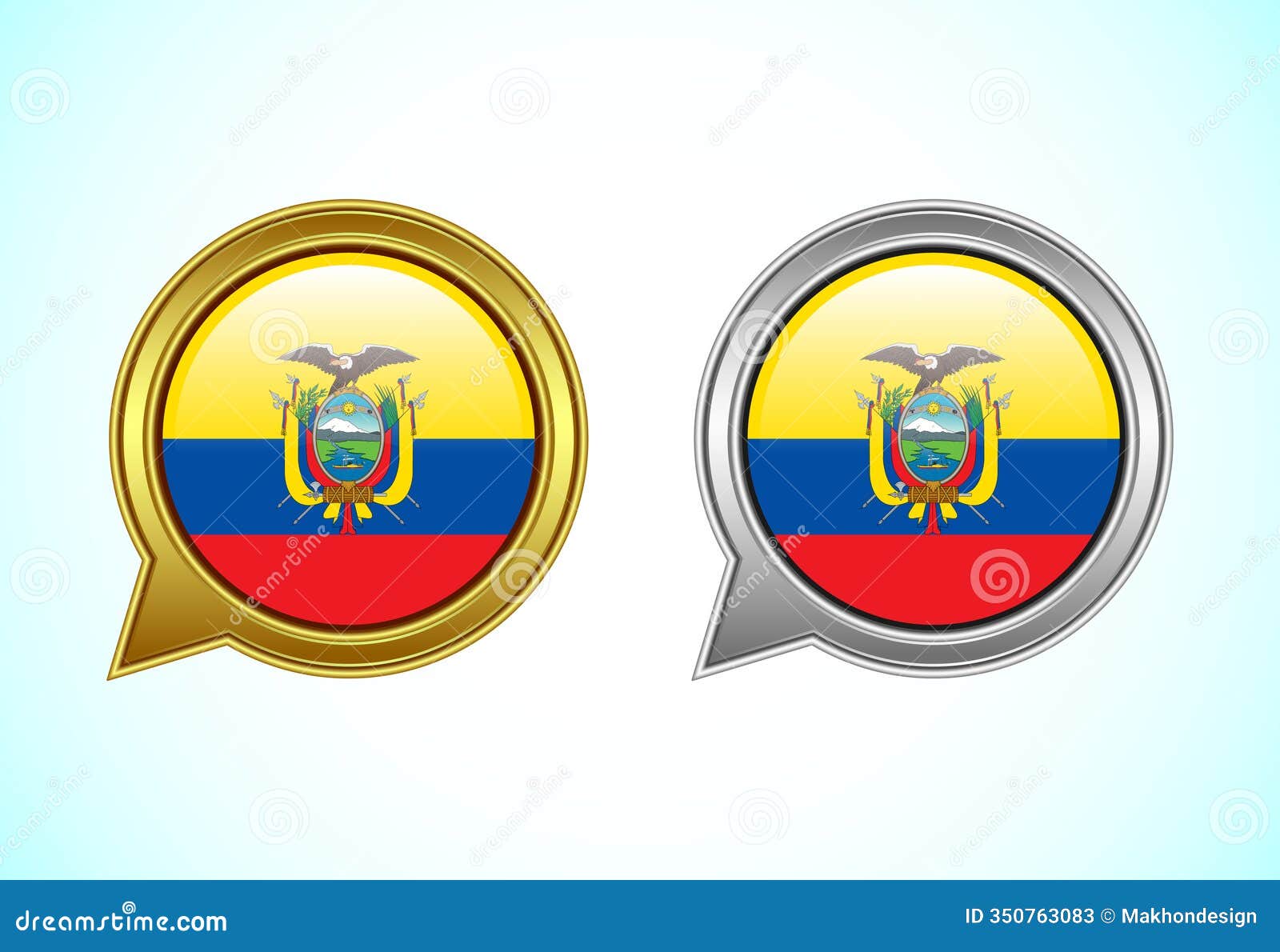 Ecuador Flag Speech Bubble. Speaking Flag Icon in Gold and Silver Color ...