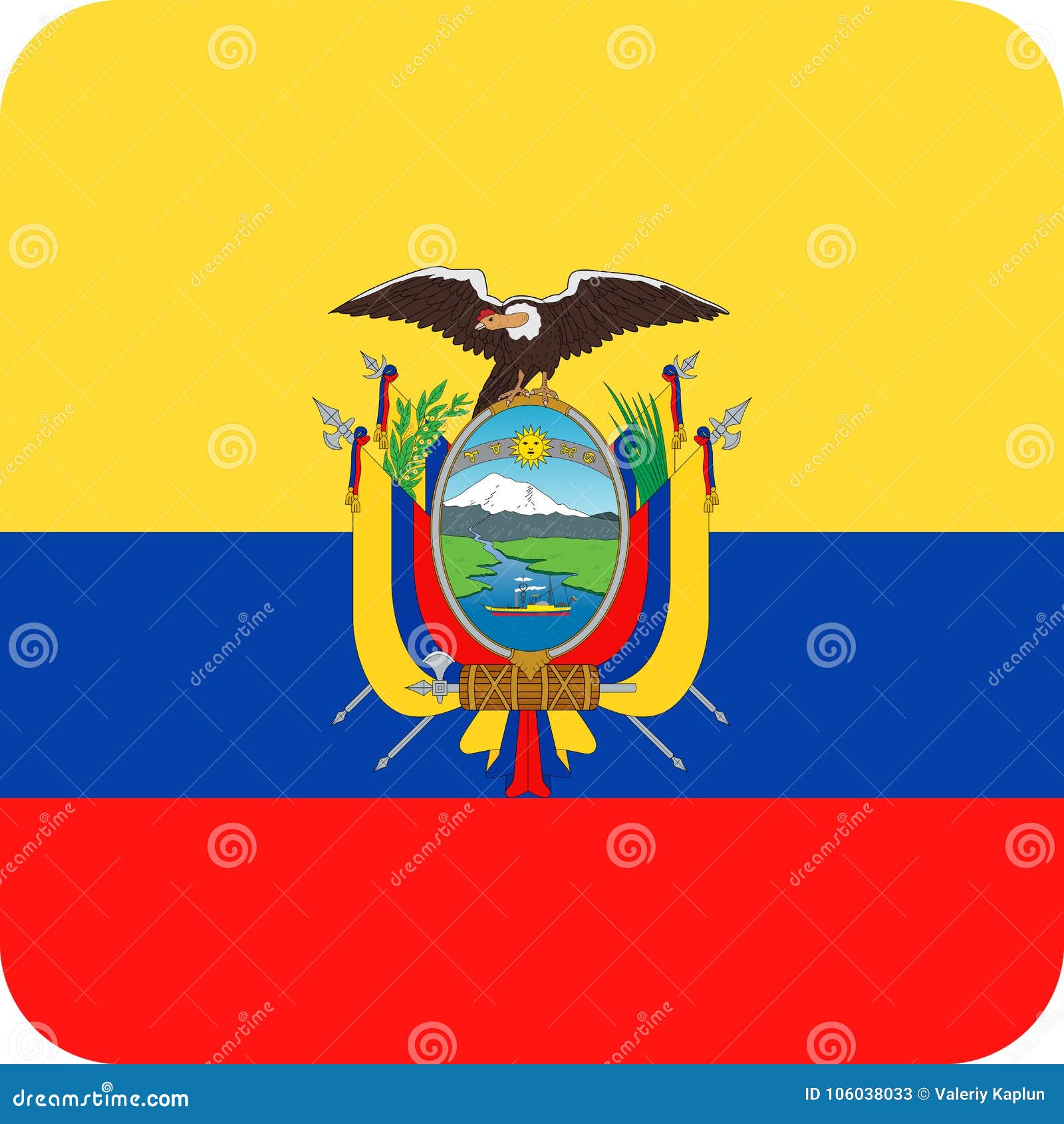 Ecuador Flag Vector Square Flat Icon Stock Illustration - Illustration ...