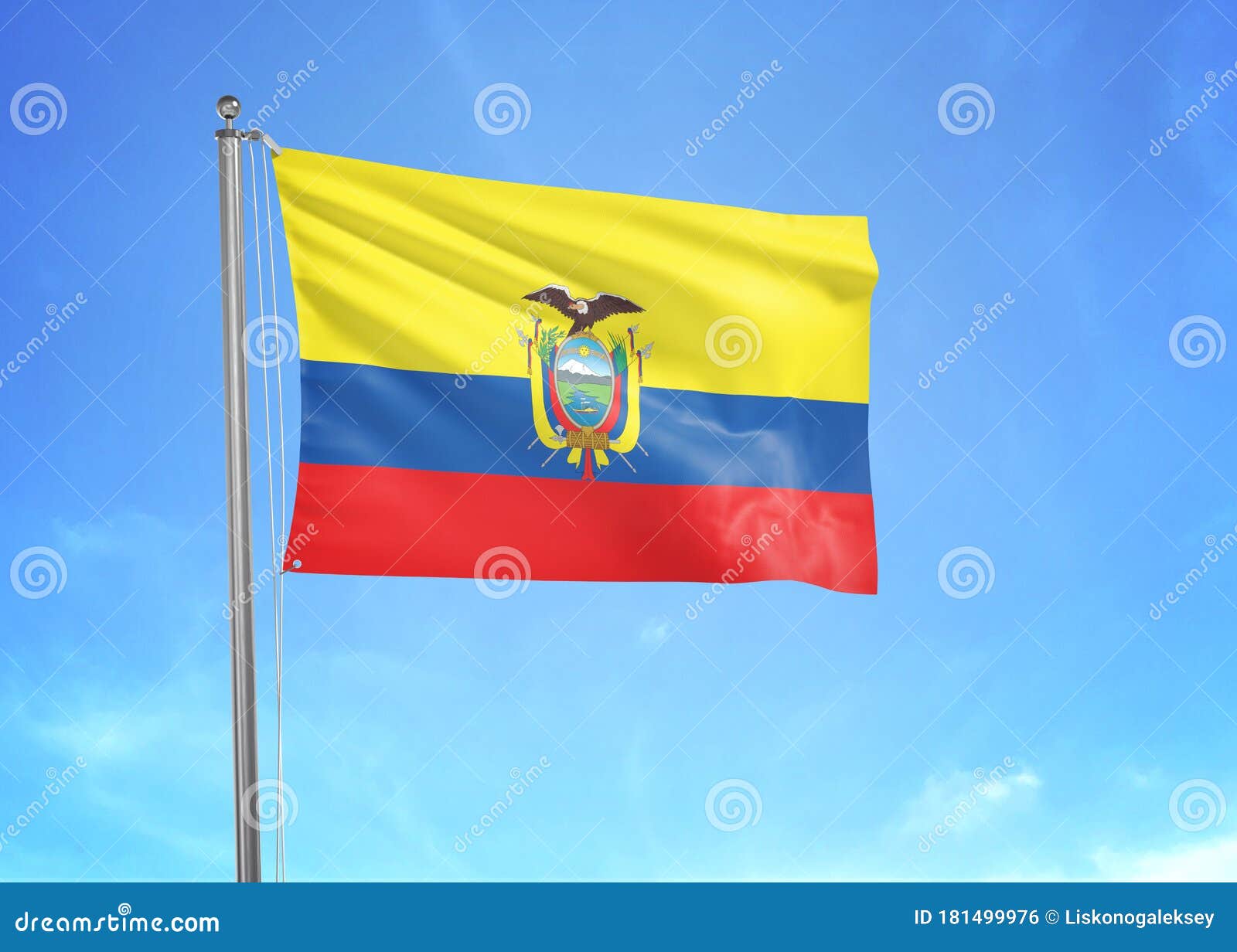 Ecuador Flag Waving Sky Background 3D Illustration Stock Illustration ...