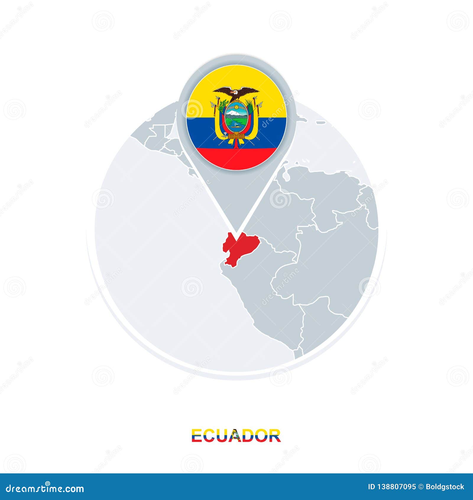 Ecuador Map and Flag, Vector Map Icon with Highlighted Ecuador Stock ...
