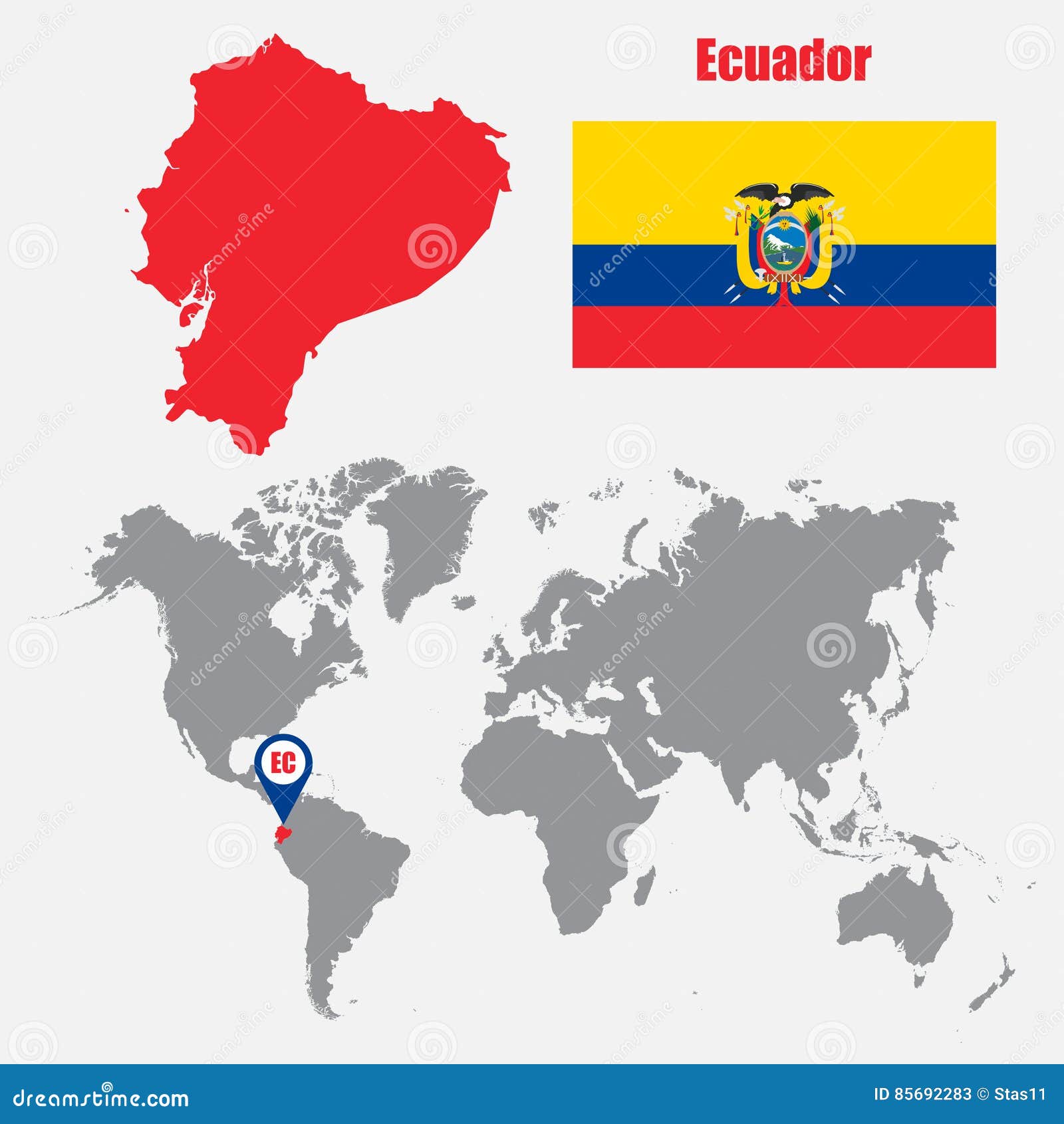 Magnified Ecuador Over Map Of The World, 3 Versions Of The World Map With Flag And Map Of ...