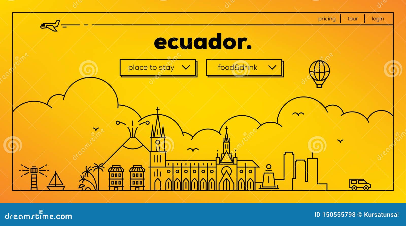 Ecuador Modern Web Banner Design with Vector Linear Skyline Stock ...