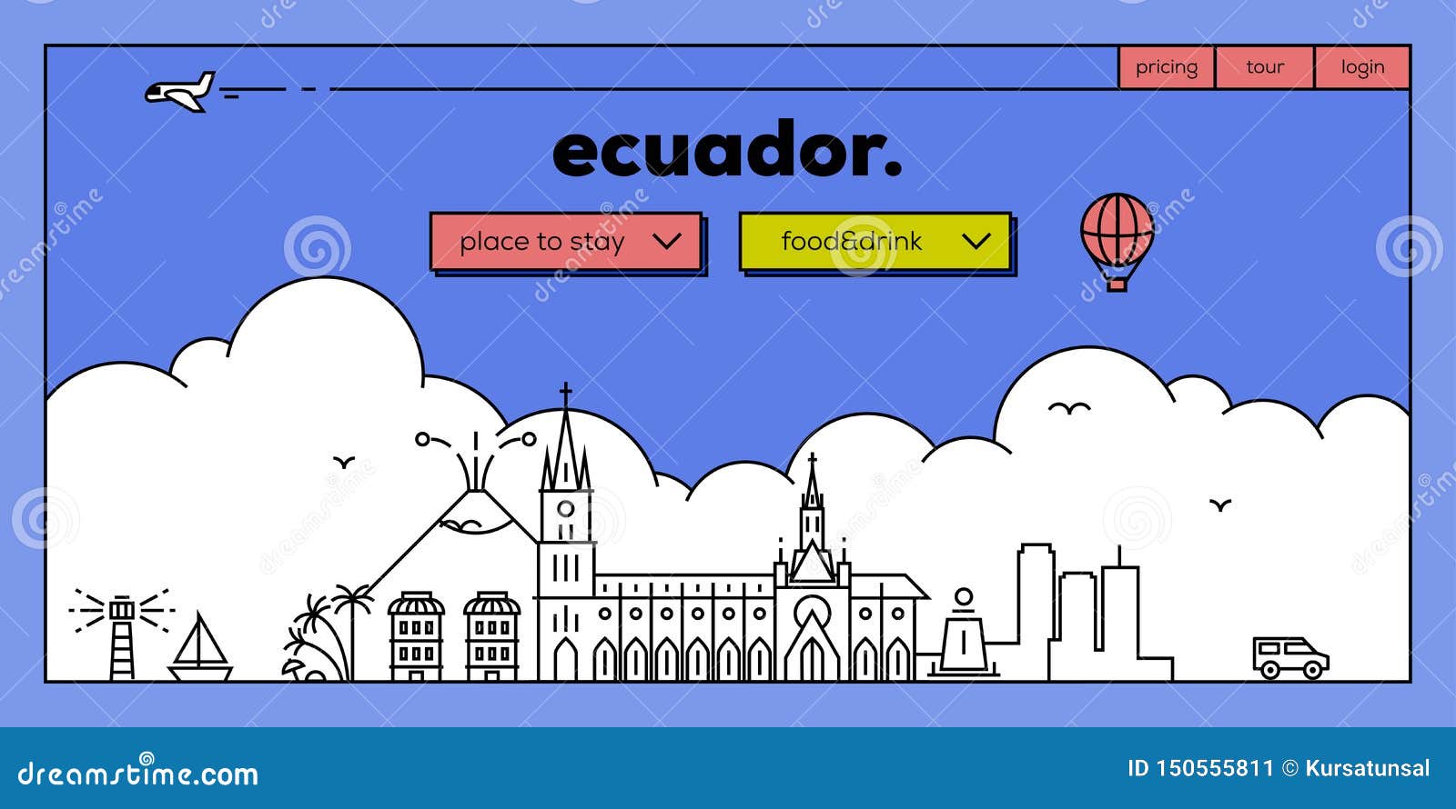 Ecuador Modern Web Banner Design with Vector Linear Skyline Stock ...