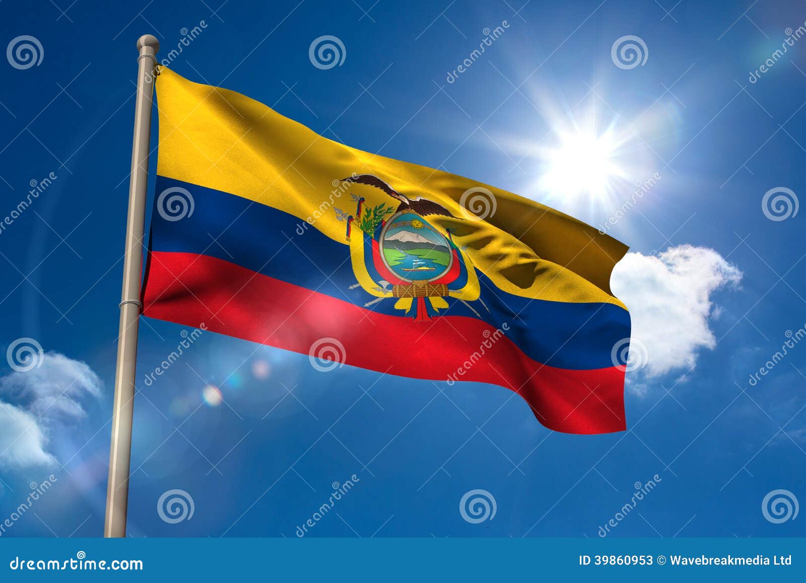 Ecuador National Flag on Flagpole Stock Illustration - Illustration of ...