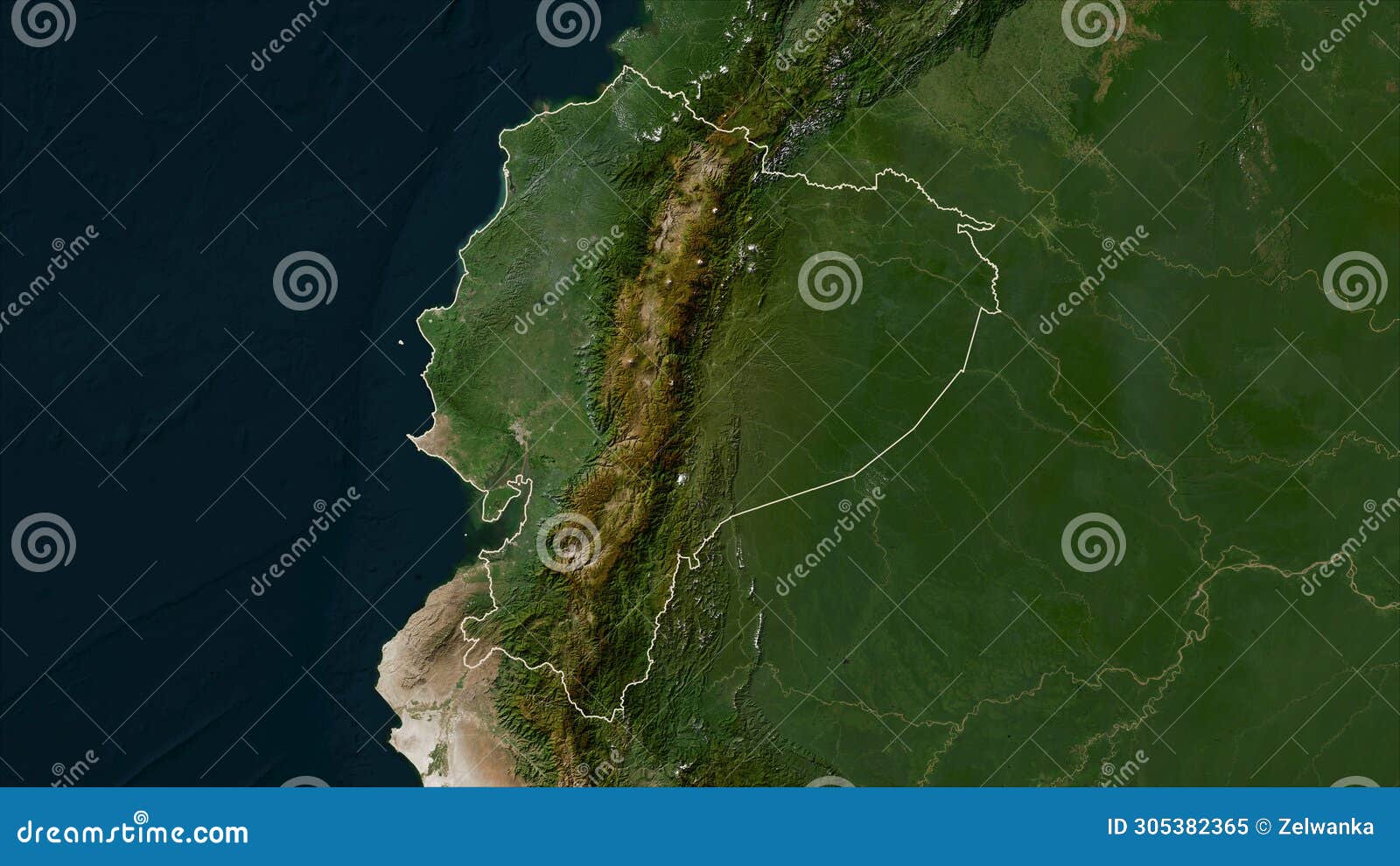 Ecuador Outlined. Low-res Satellite Stock Illustration - Illustration ...