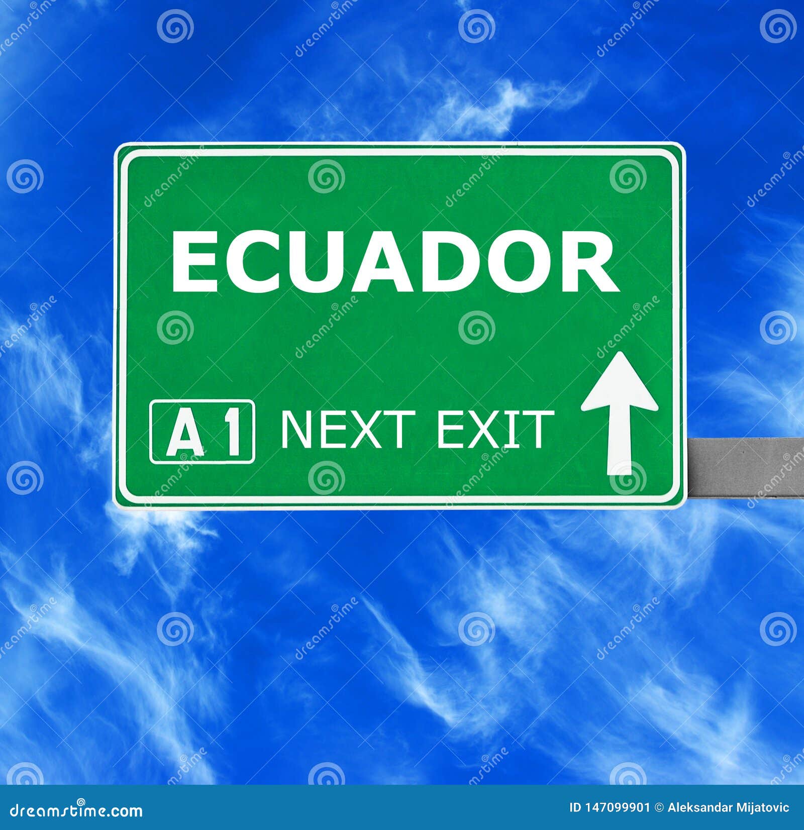 ECUADOR Road Sign Against Clear Blue Sky Stock Image - Image of ...