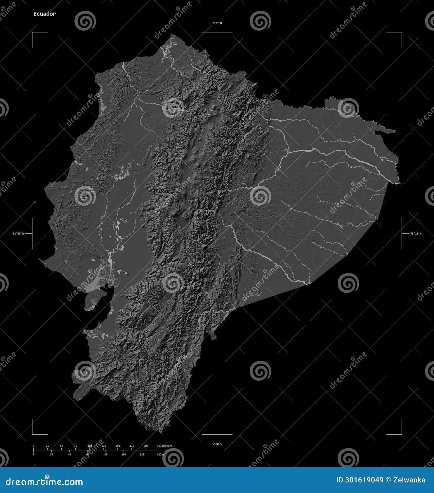 Ecuador Shape on Black. Bilevel Stock Illustration - Illustration of ...