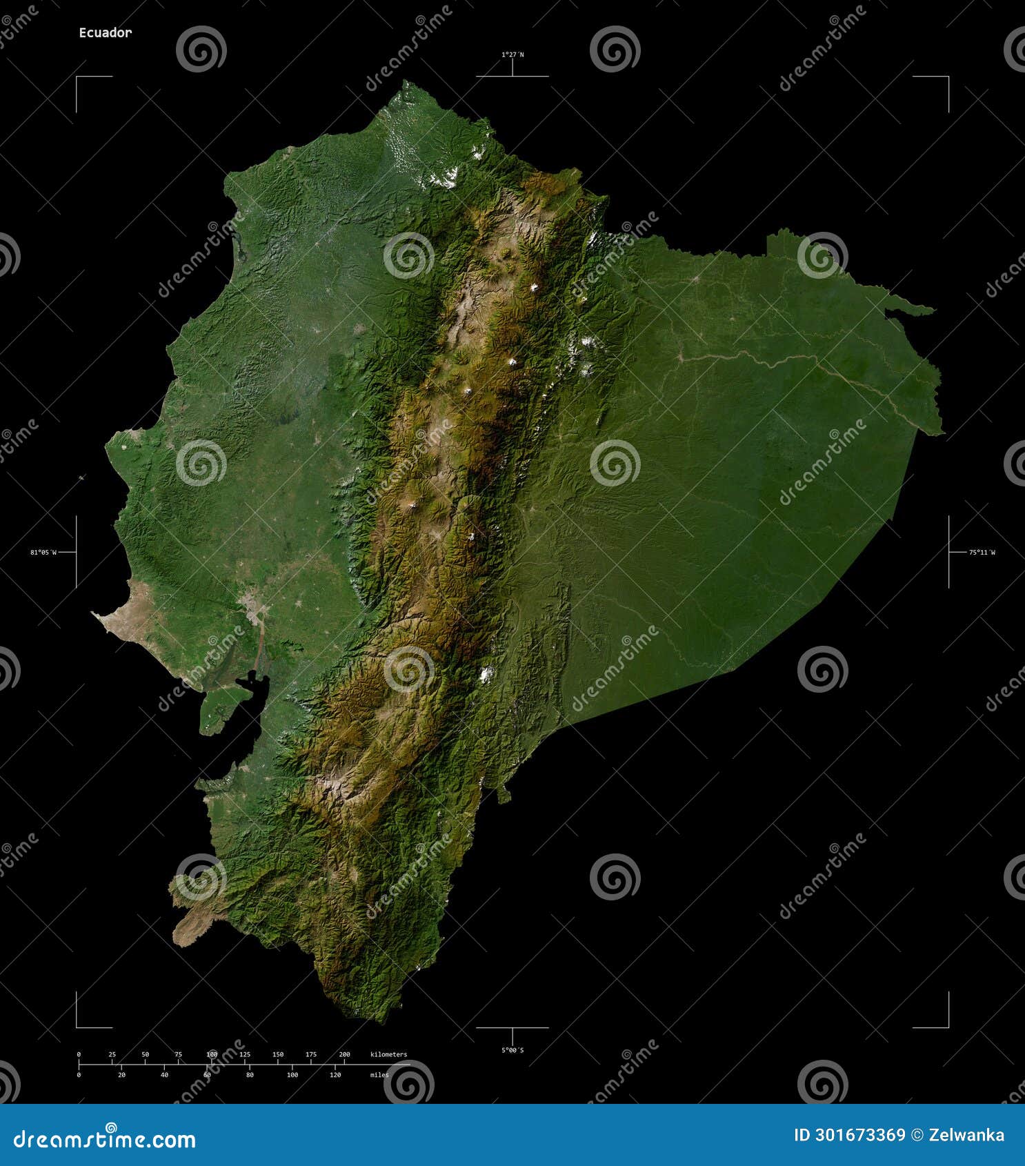 Ecuador Shape on Black. Low-res Satellite Stock Illustration ...
