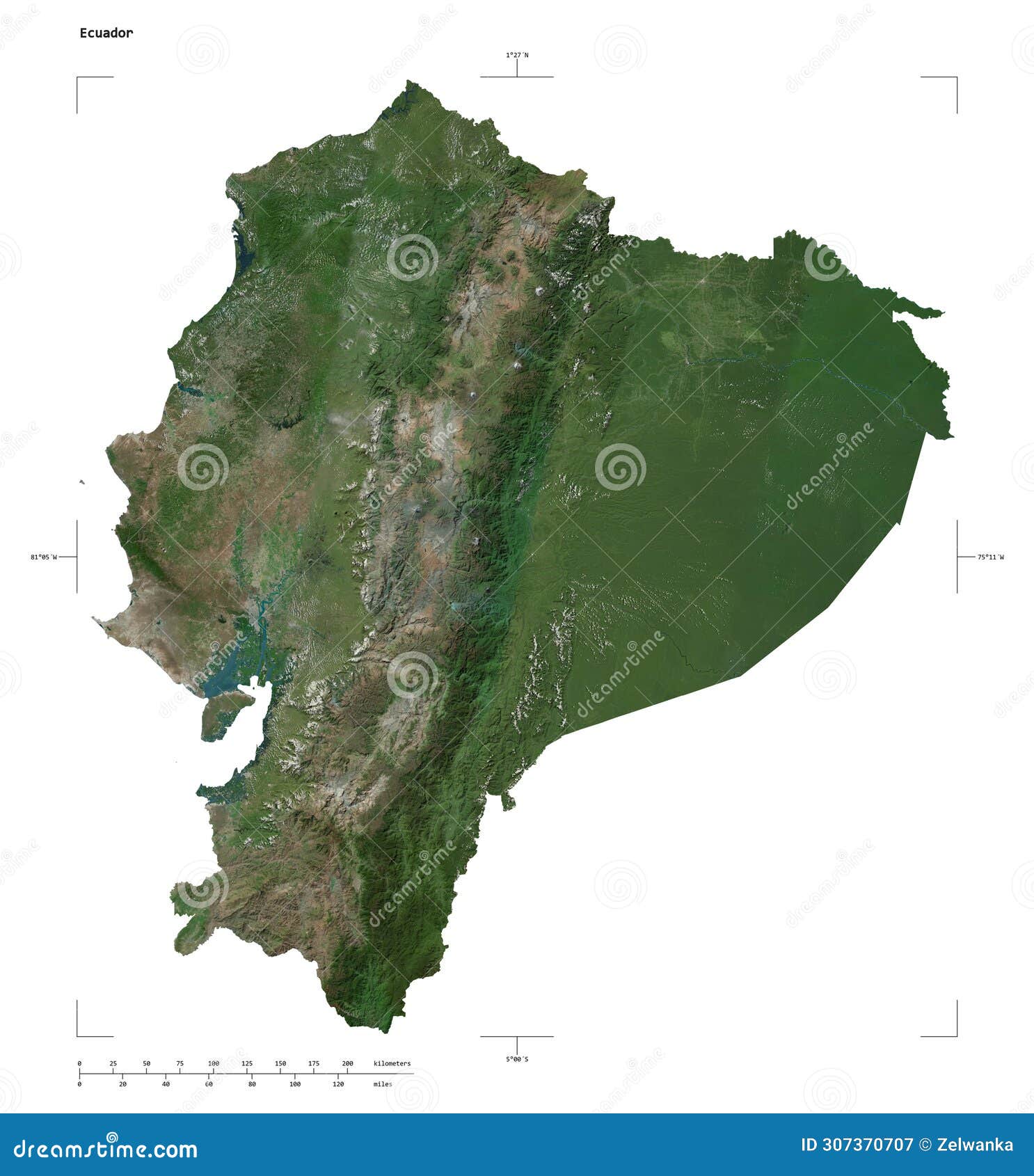 Ecuador Shape on White. High-res Satellite Stock Illustration ...