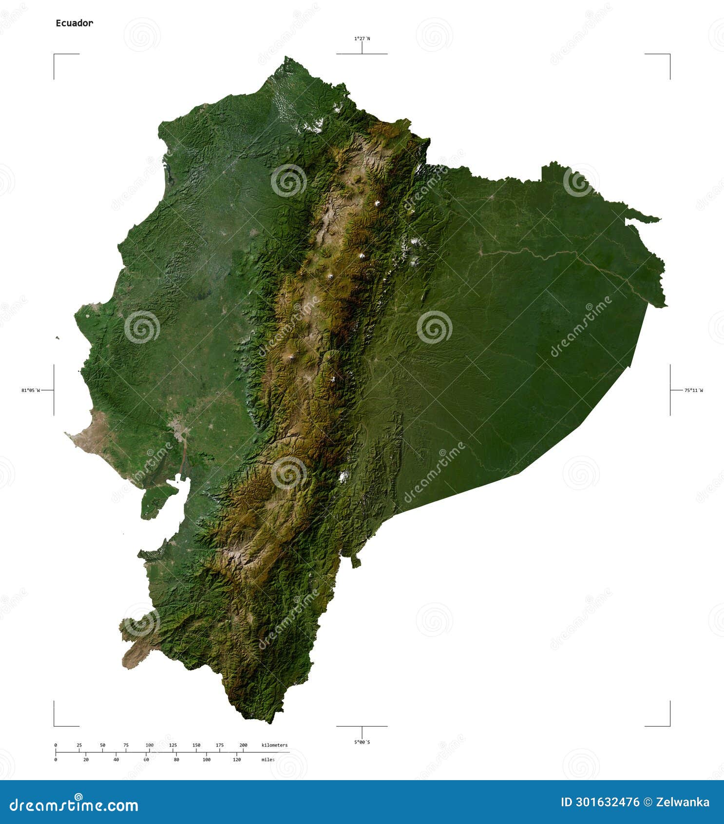 Ecuador Shape on White. Low-res Satellite Stock Illustration ...
