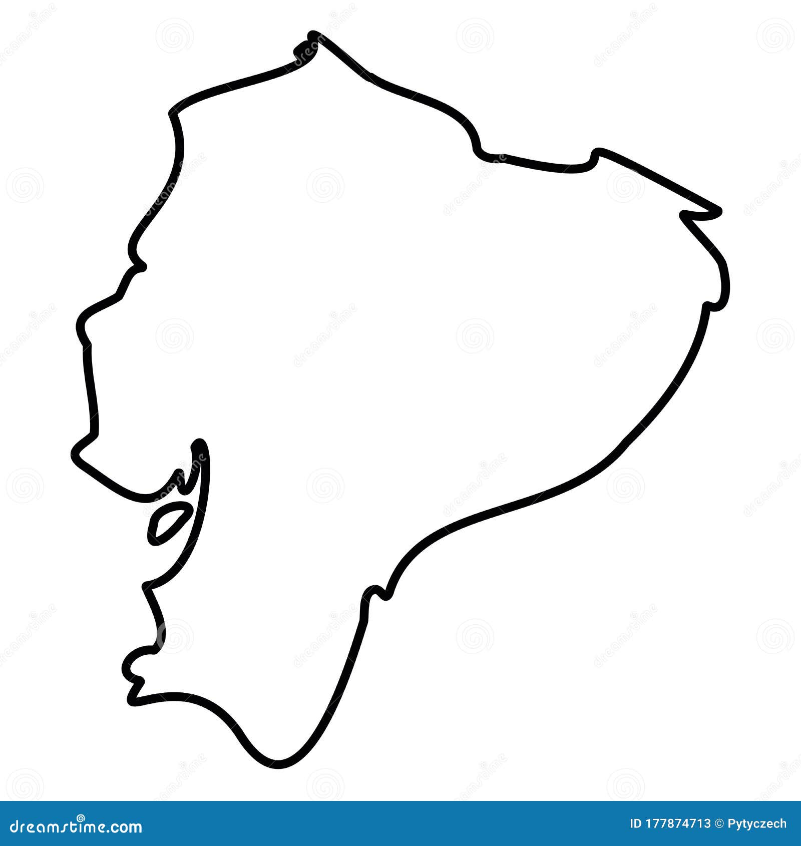 Ecuador - Solid Black Outline Border Map of Country Area. Simple Flat ...