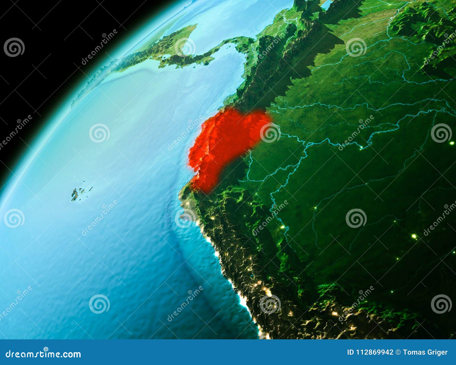 Ecuador from Space in Evening Stock Illustration - Illustration of ...
