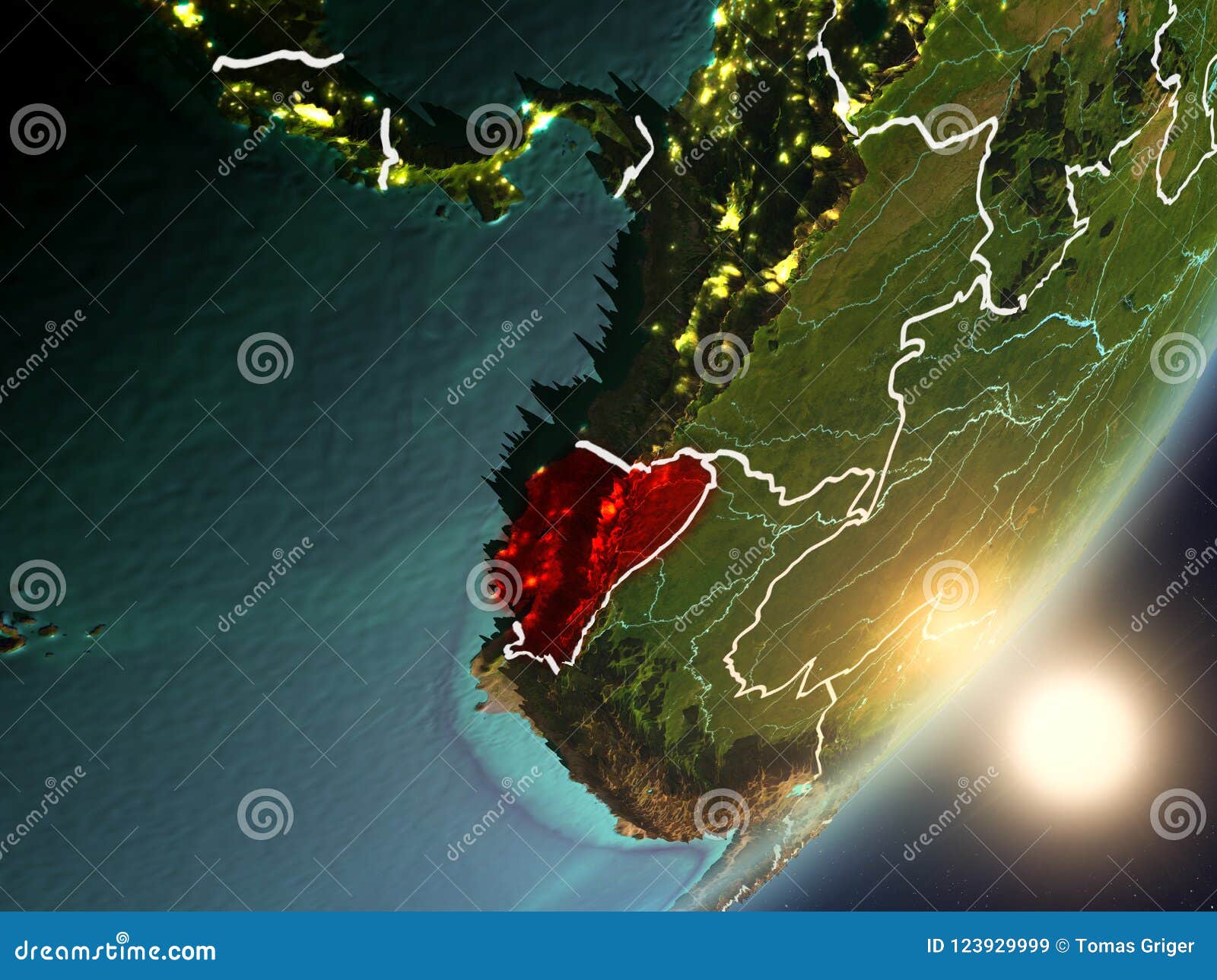 Sun Rising Above Ecuador from Space Stock Illustration - Illustration ...