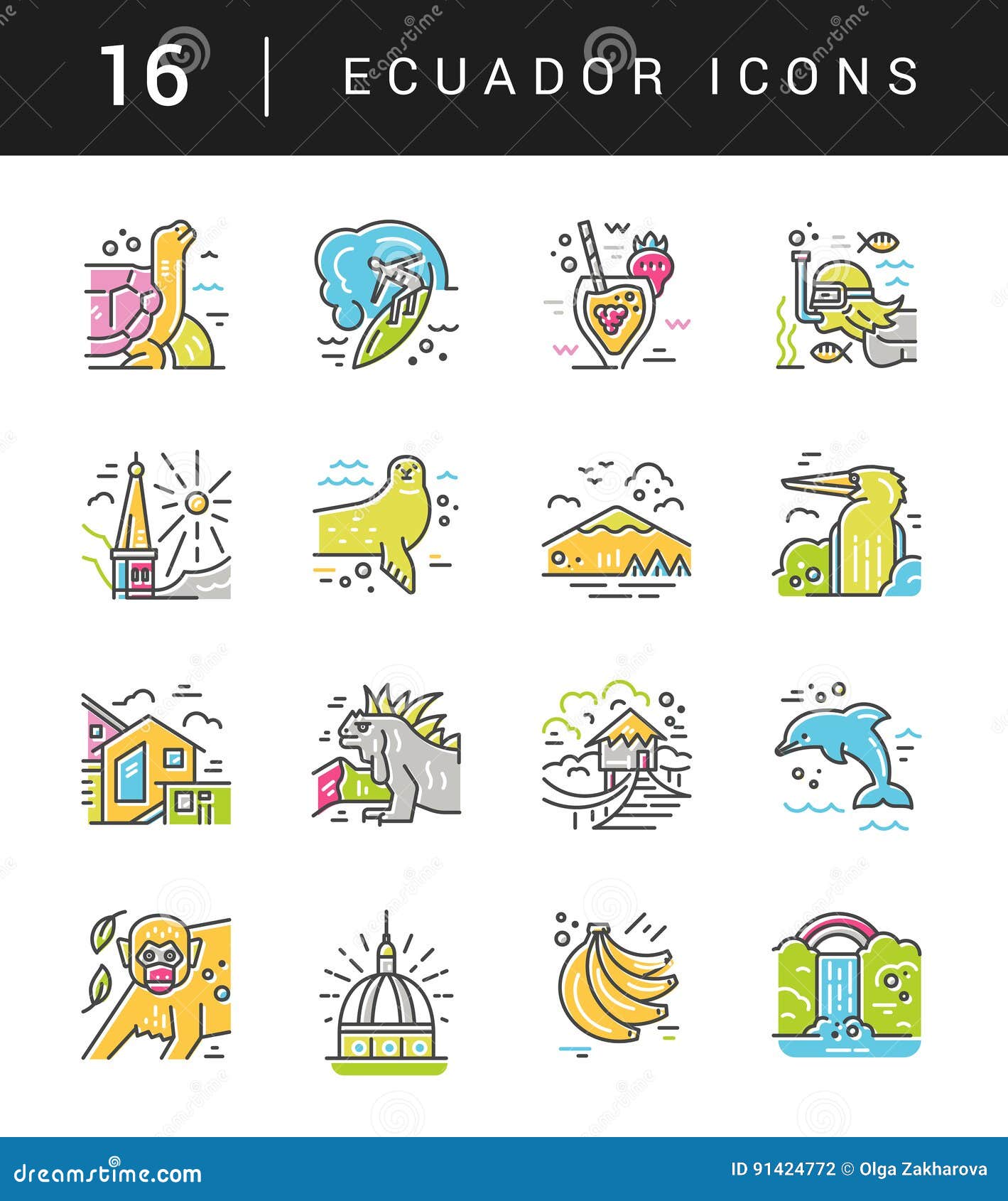 Ecuador symbols Vector stock vector. Illustration of beach - 91424772